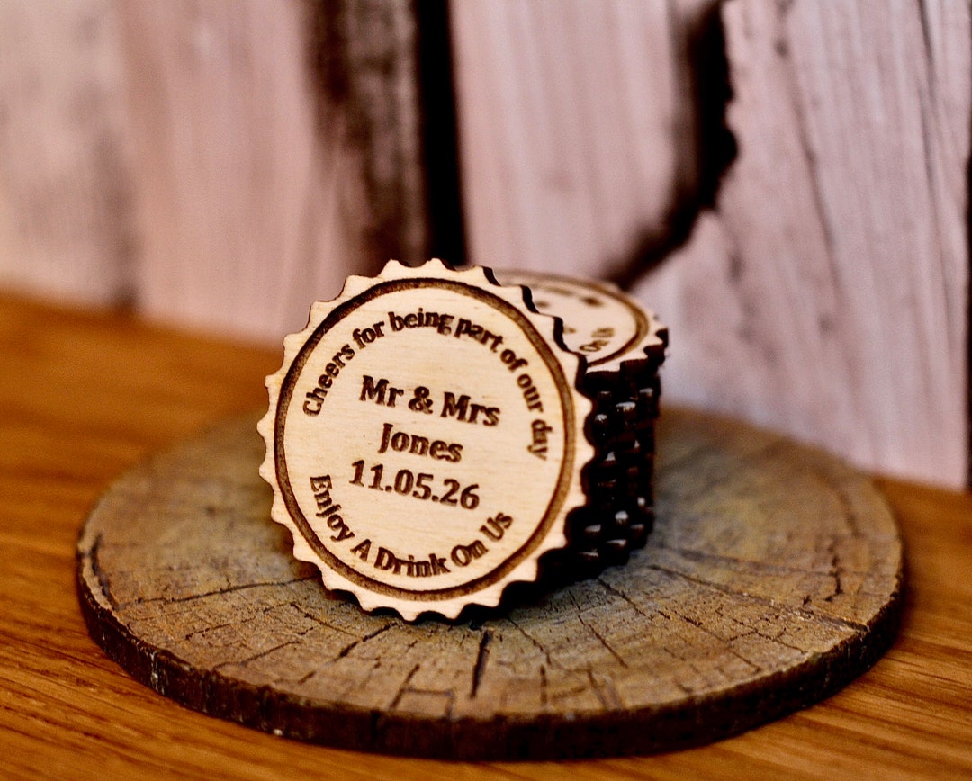 Sustainable Personalised Birch Bottle Top Drink Tokens Event Wedding ...