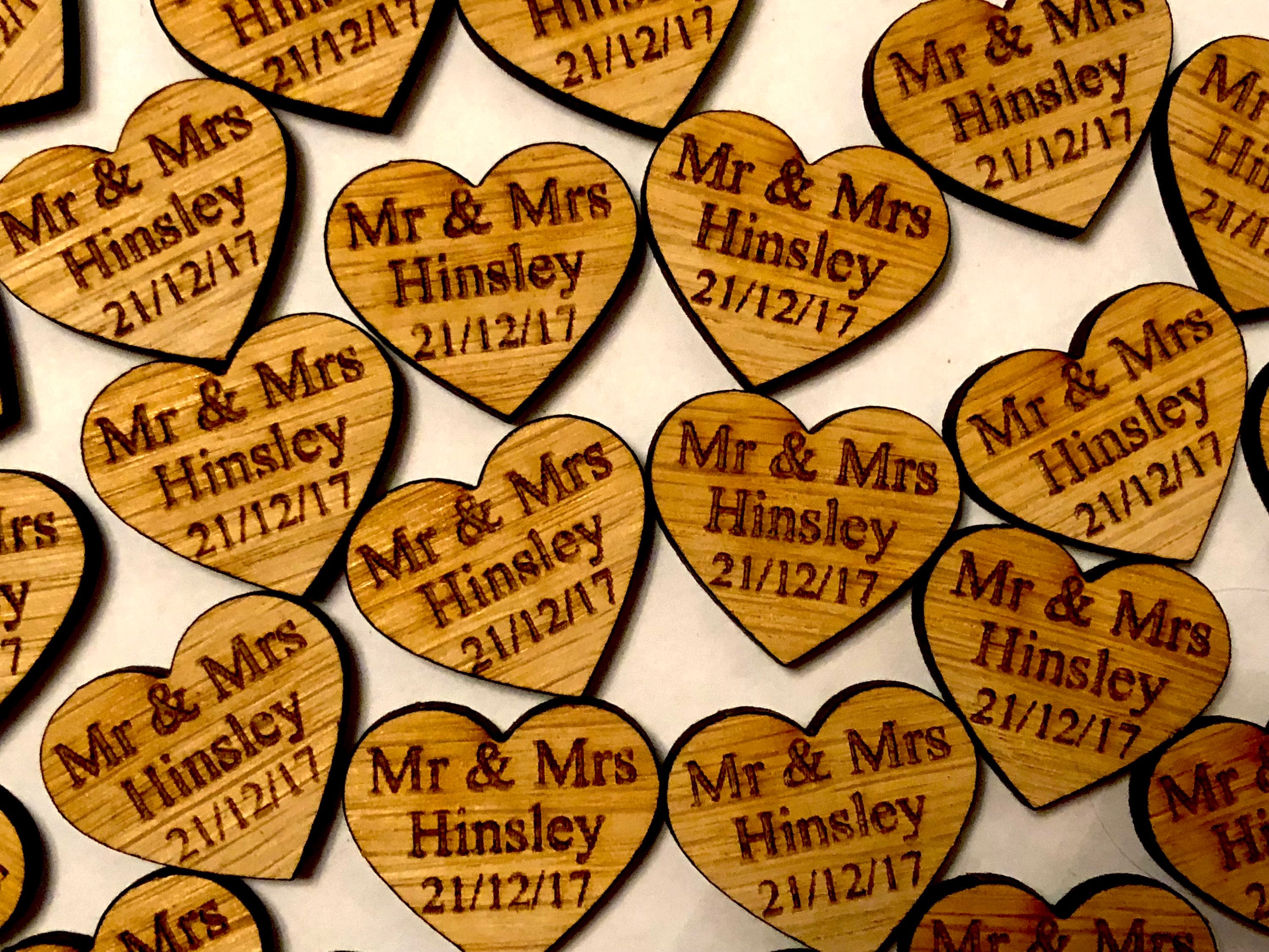 Oak Wooden Love Heart Table Decorations Personalised Wedding Favours ...