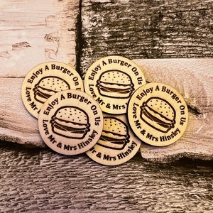 Personalised Birch Food Burger Tokens for Wedding Bar Pub Restaurant ...
