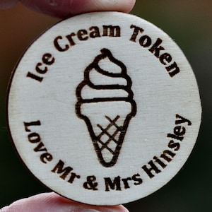 Personalised Birch Ice Cream Tokens Wedding Favours Circles party ...