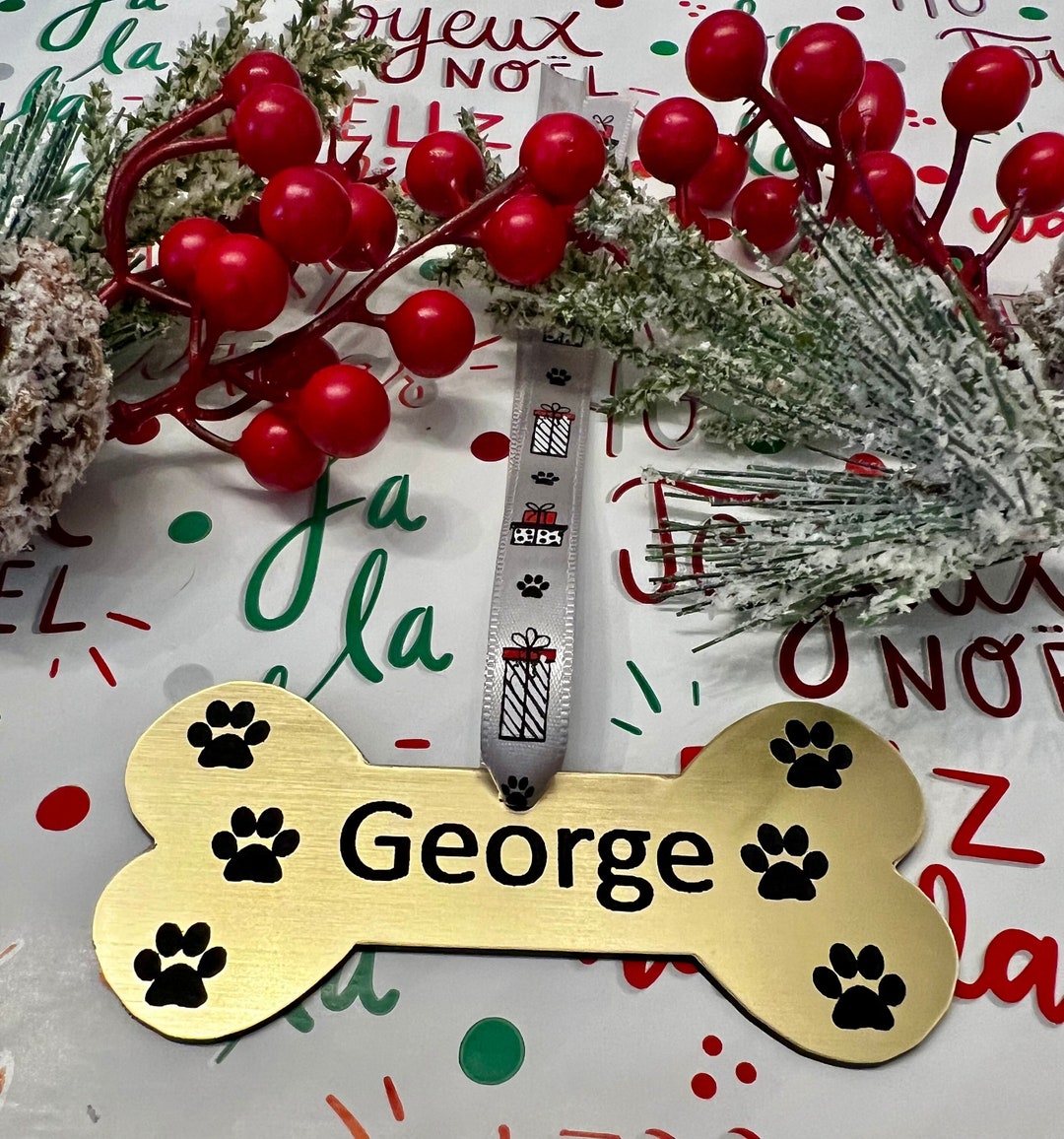 Personalized Gold Acrylic Dog Bone Christmas Ornament - Etsy