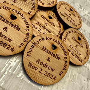 Personalised Oak Thank You Tokens Wedding Favours Circles party ...
