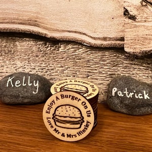 Personalised Birch Food Burger Tokens for Wedding Bar Pub Restaurant ...