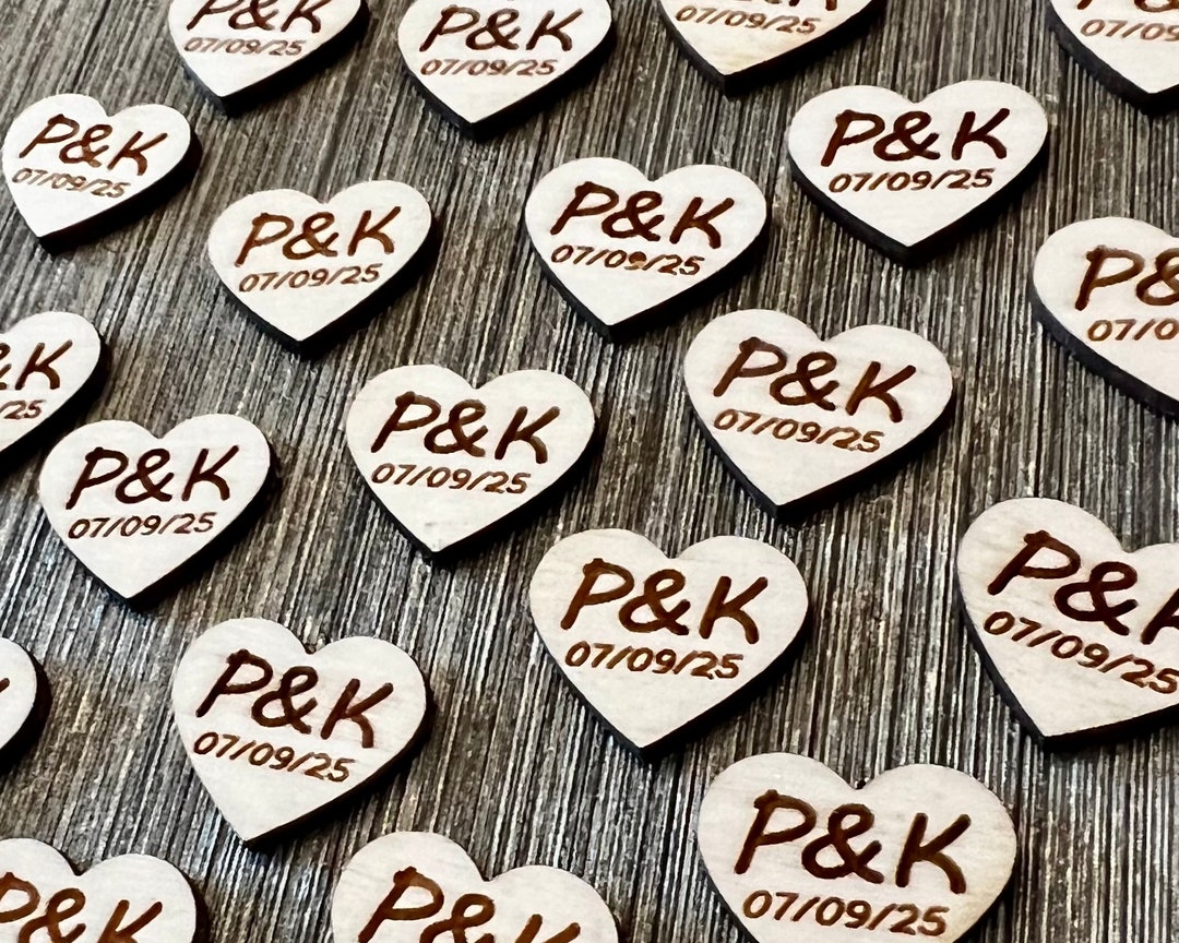 Personalised Wooden Love Heart Table Confetti Decorations for Wedding ...