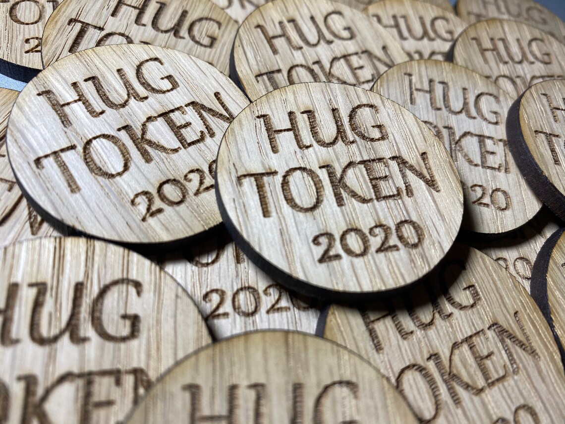 Personalised Oak Hug Love Tokens Thank You Favours Circles celebration ...