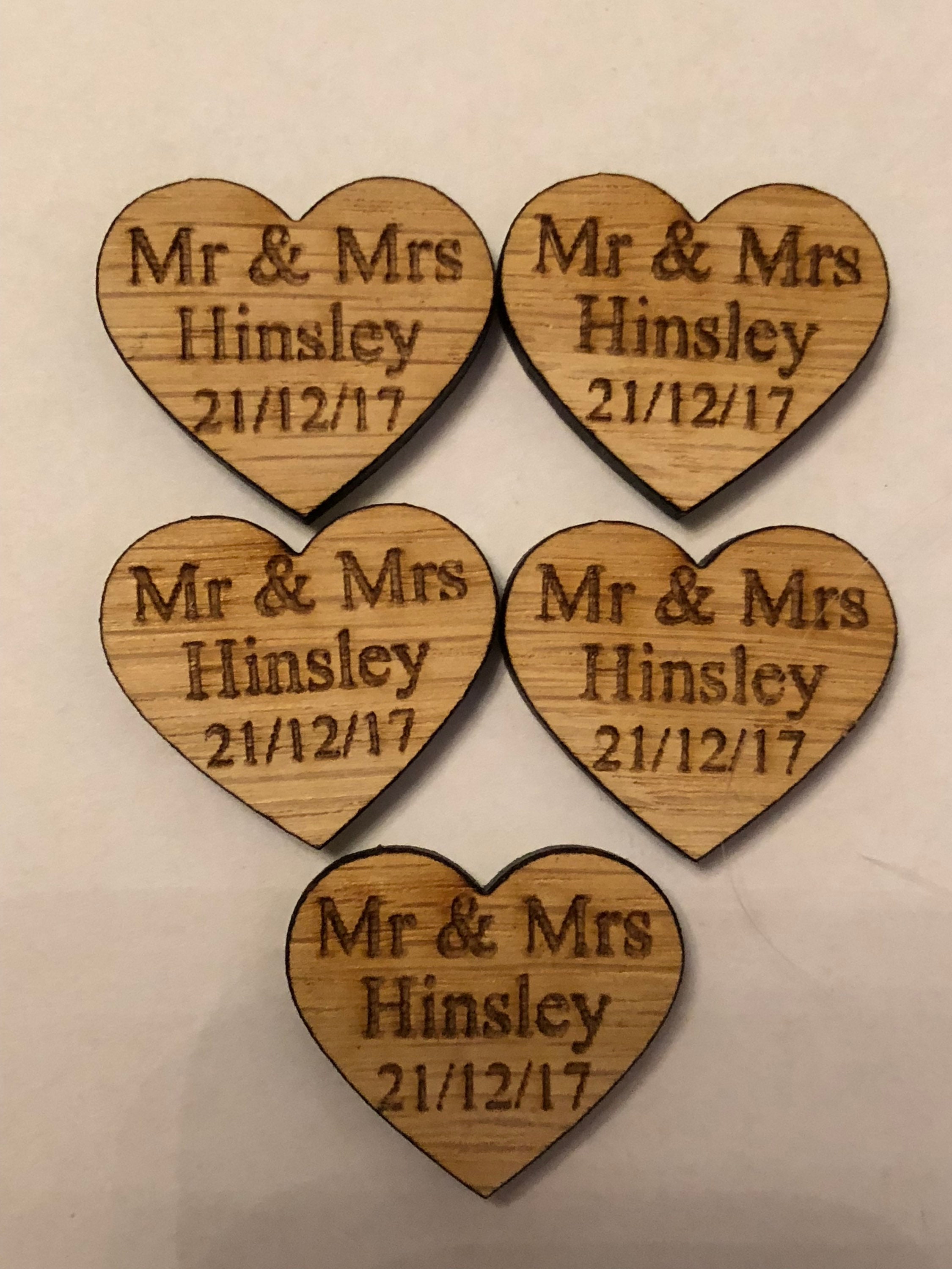 Oak Wooden Love Heart Table Decorations Personalised Wedding Favours ...