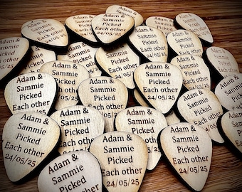PERSONALISED GUITAR PLECTRUM Wooden Music Themed Wedding Table Confetti ...