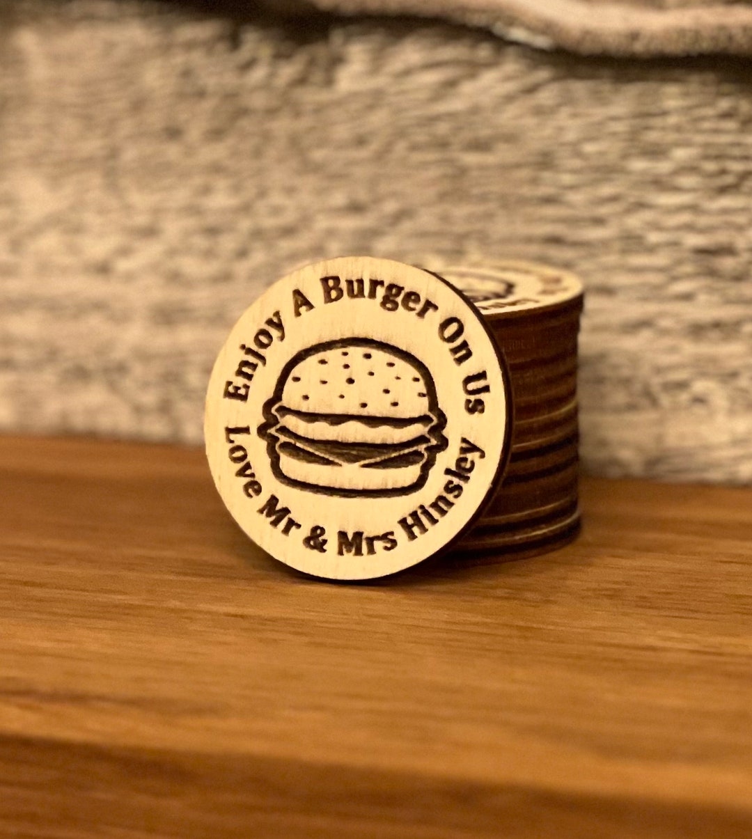 Personalised Birch Food Burger Tokens for Wedding Bar Pub Restaurant ...