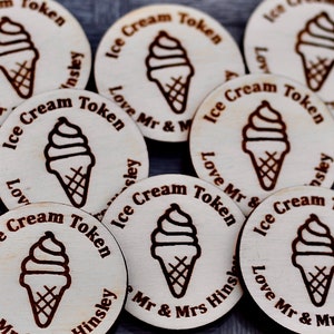 Personalised Birch Ice Cream Tokens Wedding Favours Circles party ...