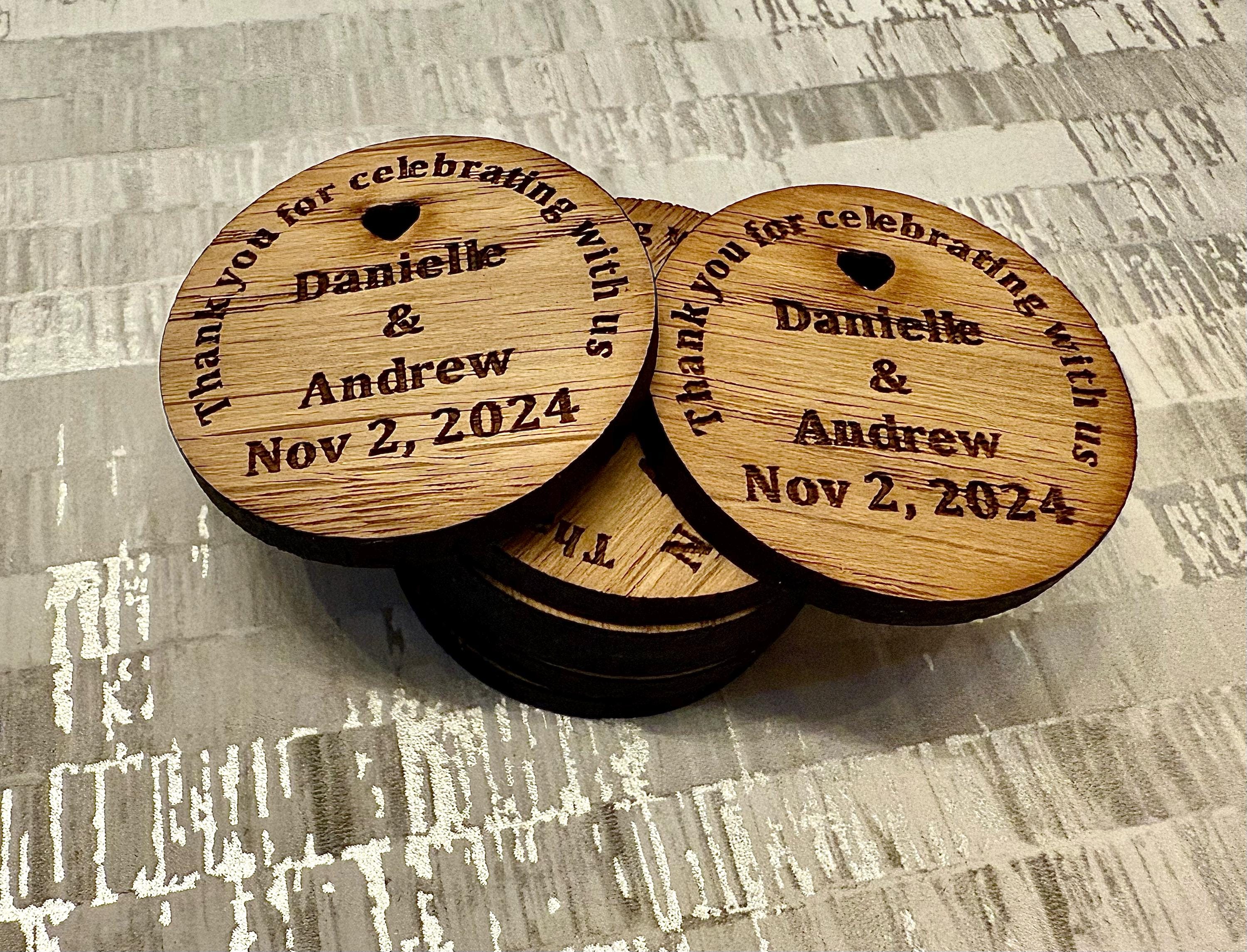 Personalised Oak Thank You Tokens Wedding Favours Circles party ...