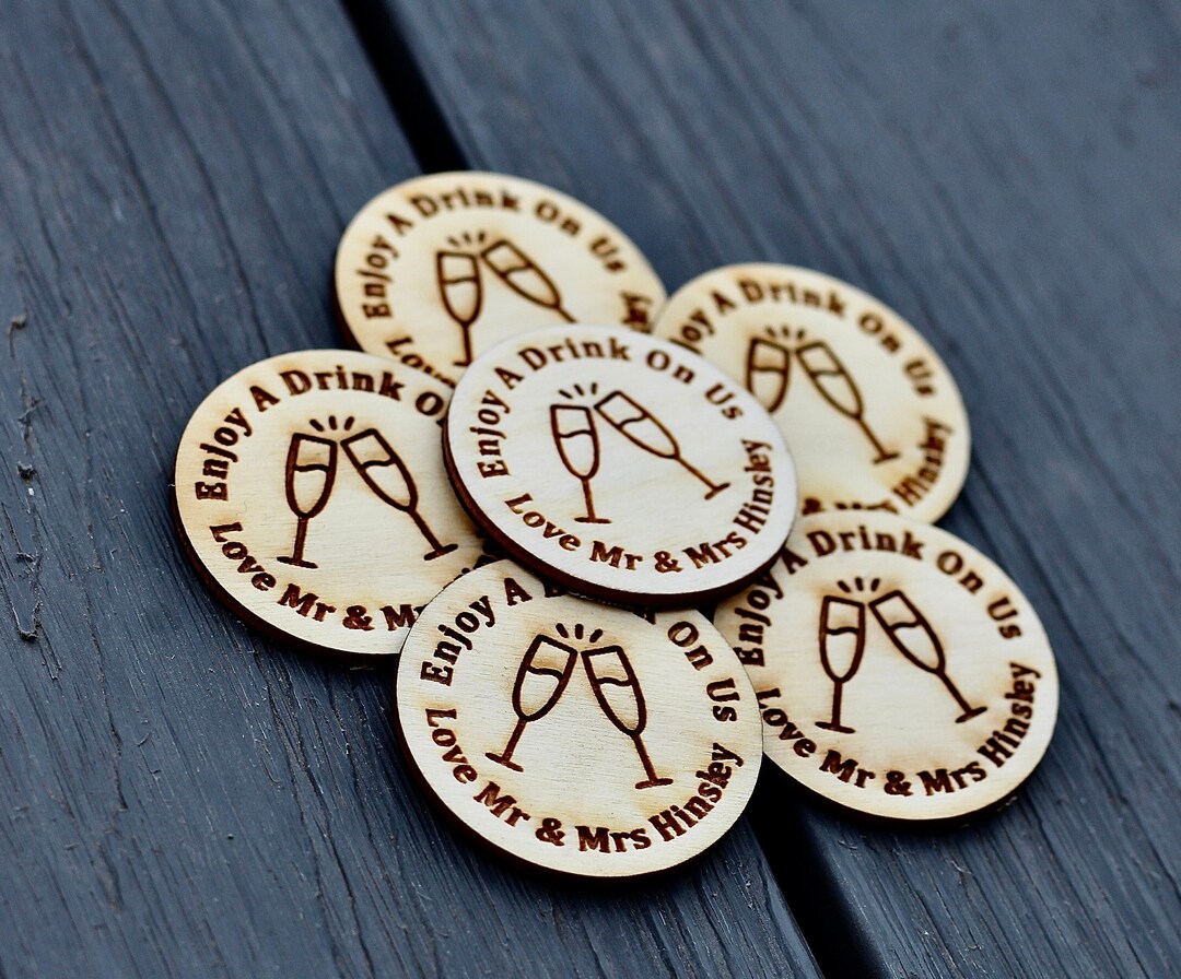 Personalised Birch Drink Tokens Wedding Favours Circles party ...