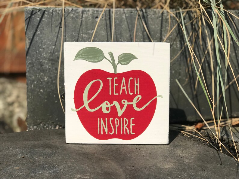Teach love inspire teacher sign teacher gift apple | Etsy