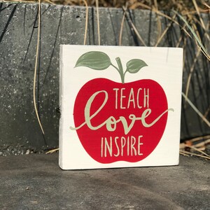 Teach Love Inspire Teacher Sign Teacher Gift Apple - Etsy
