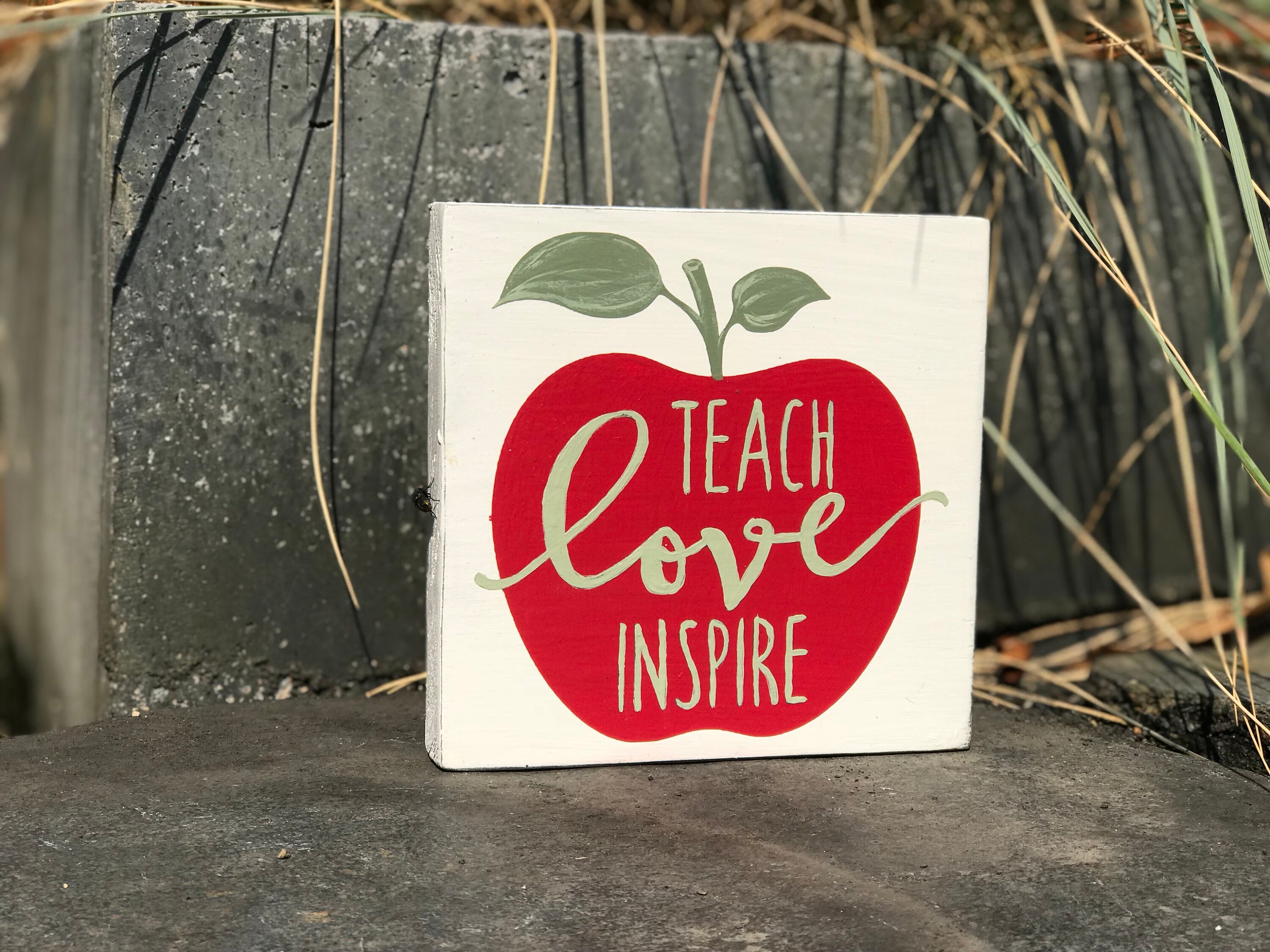 Teach love inspire teacher sign teacher gift apple | Etsy