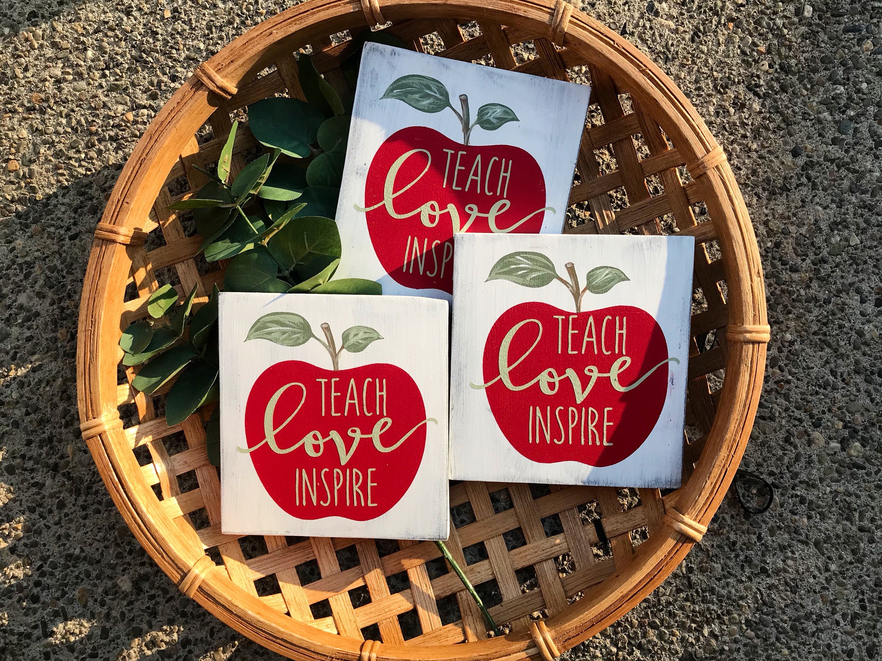 Teach love inspire teacher sign teacher gift apple | Etsy