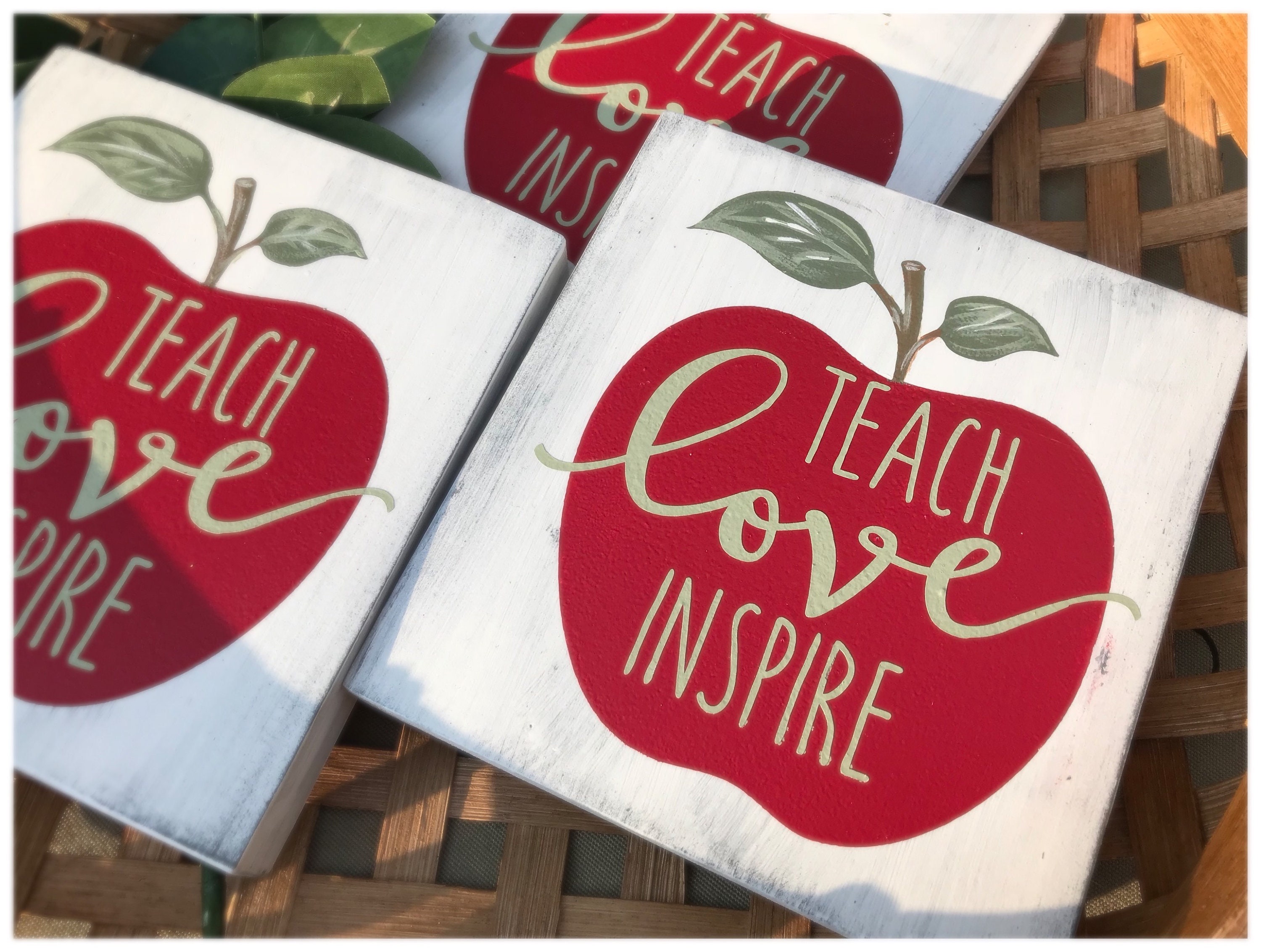 Teach love inspire teacher sign teacher gift apple | Etsy