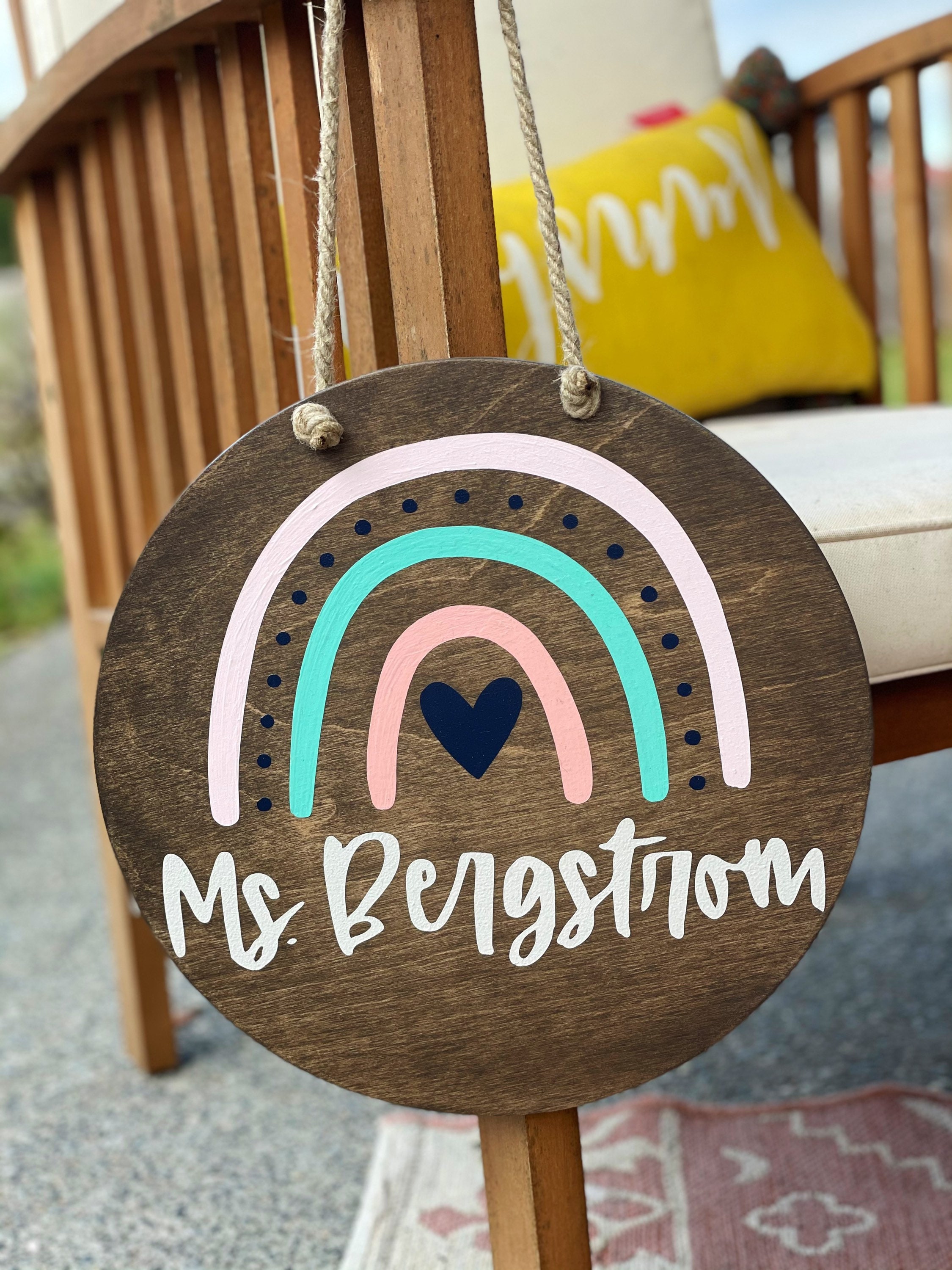 Rainbow sign teacher sign hanging sign | Etsy