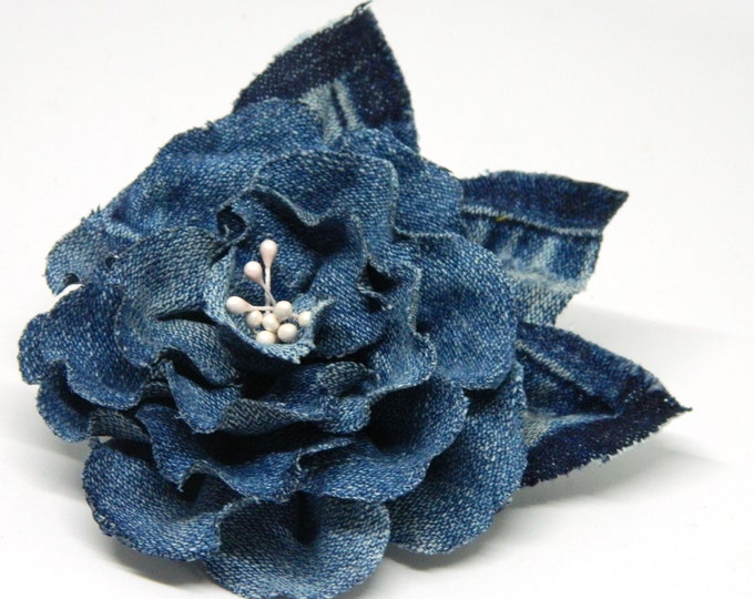 Denim Jeans Flower, Denim Flower, Flower Pin, Denim Jewelry, Textile ...