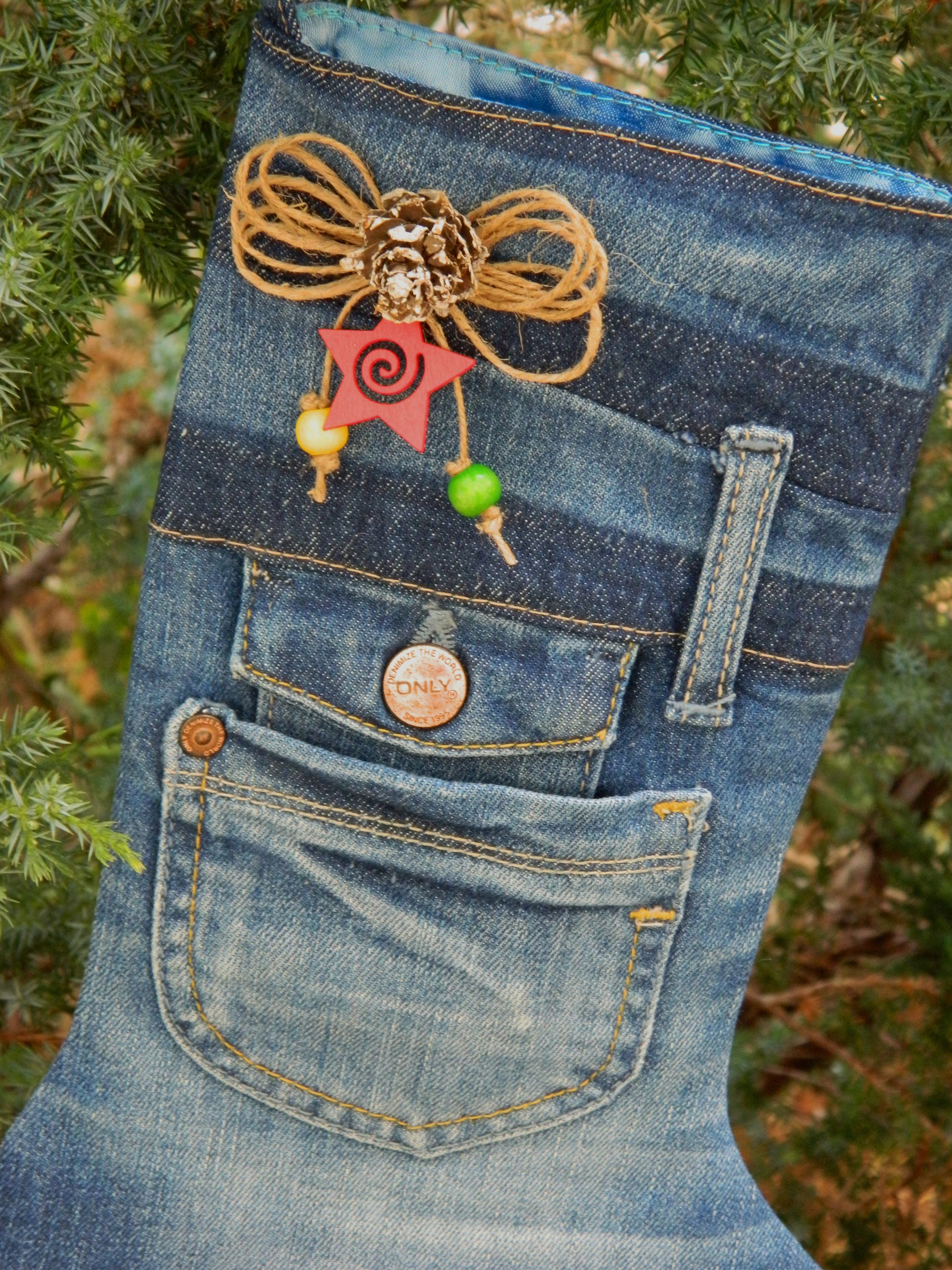 Handmade Denim Christmas Stocking, Upcycled Jeans Holiday Decor, Rustic ...