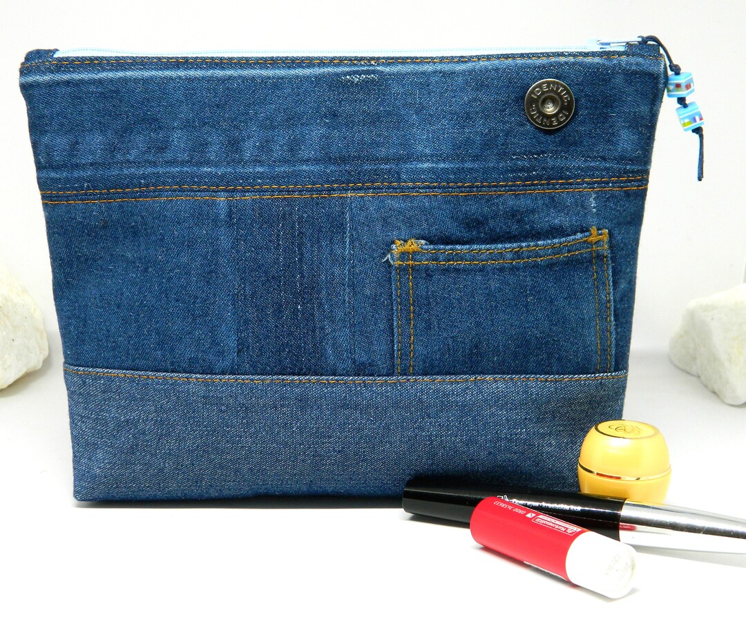 Denim Purse From Repurposed Jeans, Upcycled Denim Pouch With Zipper ...