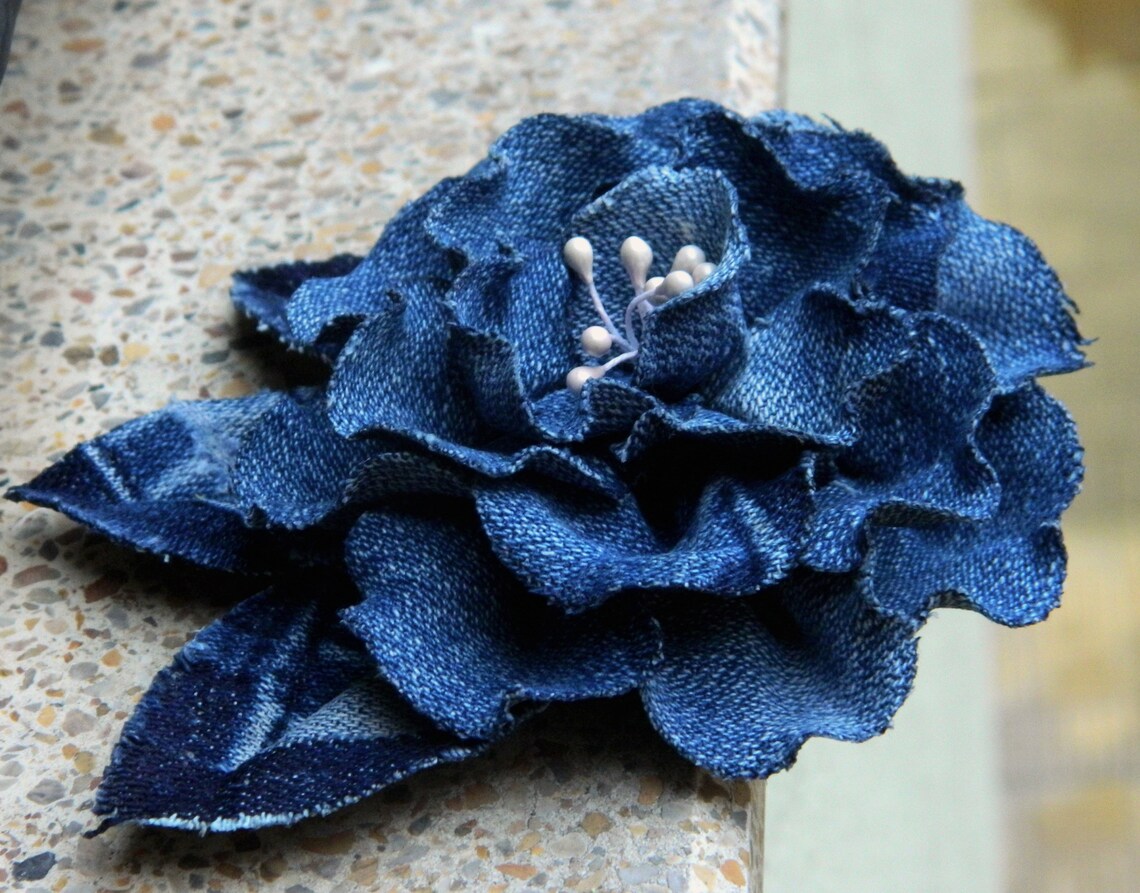 Denim Jeans Flower Denim Flower Flower Pin Denim Jewelry | Etsy