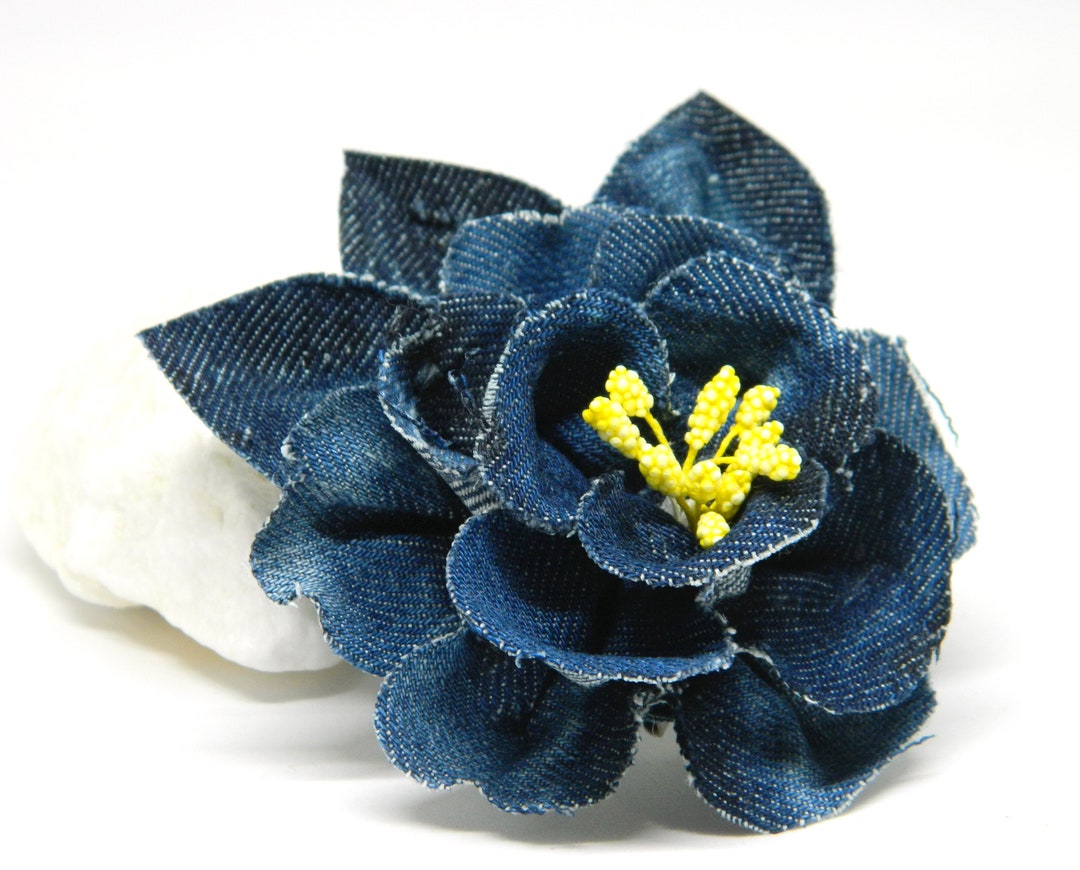 Handmade Fabric Flower Brooch From Upcycled Jeans, Textile Brooch ...