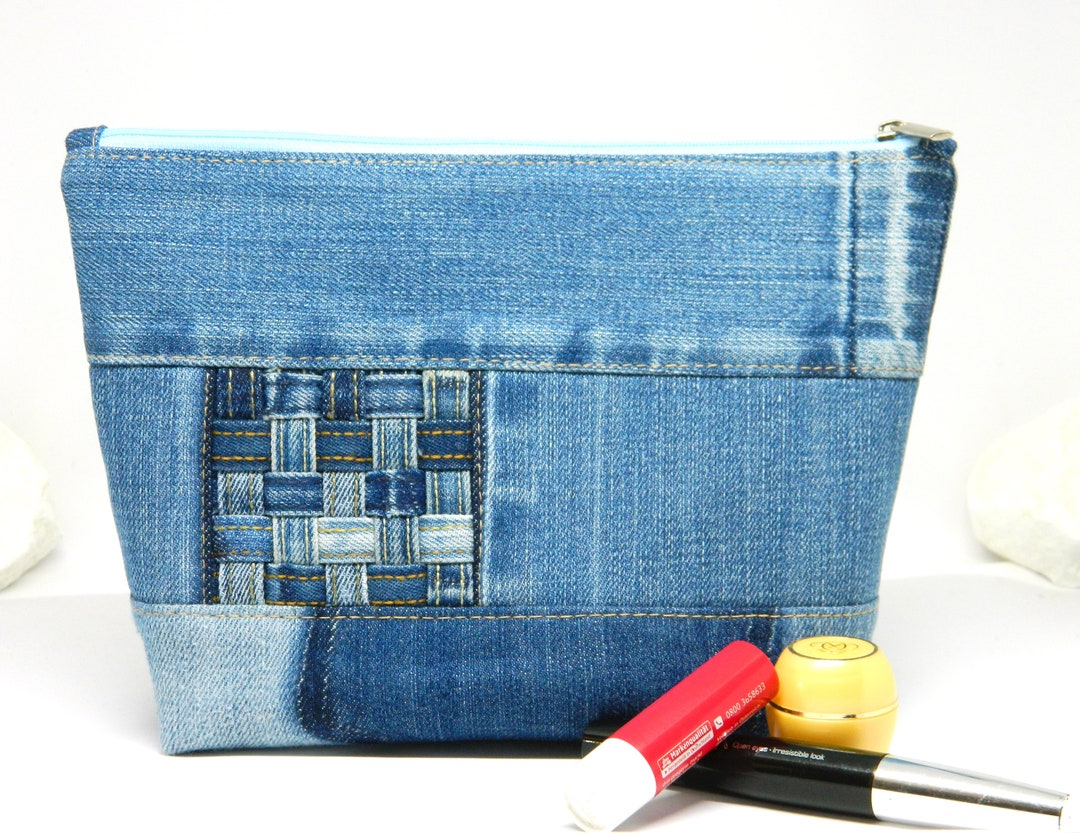 Handmade Makeup Bag From Upcycled Denim, Denim Cosmetic Bag, Fabric ...