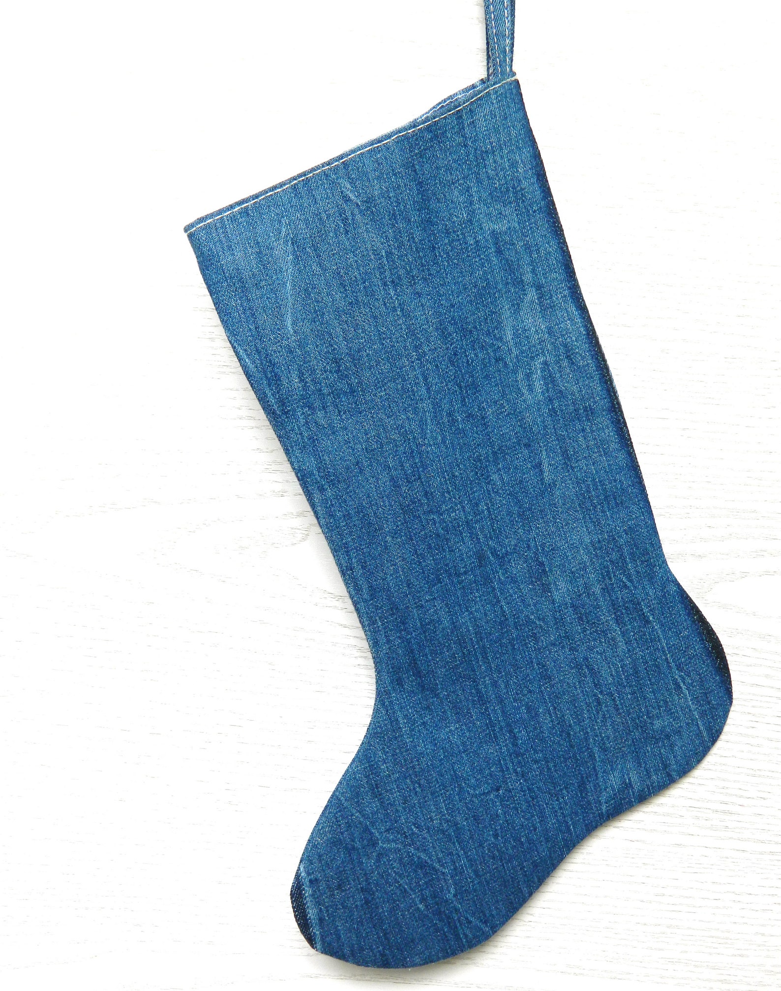 Recycled Blue Jean Christmas Stocking Whit Pocket Handmade - Etsy