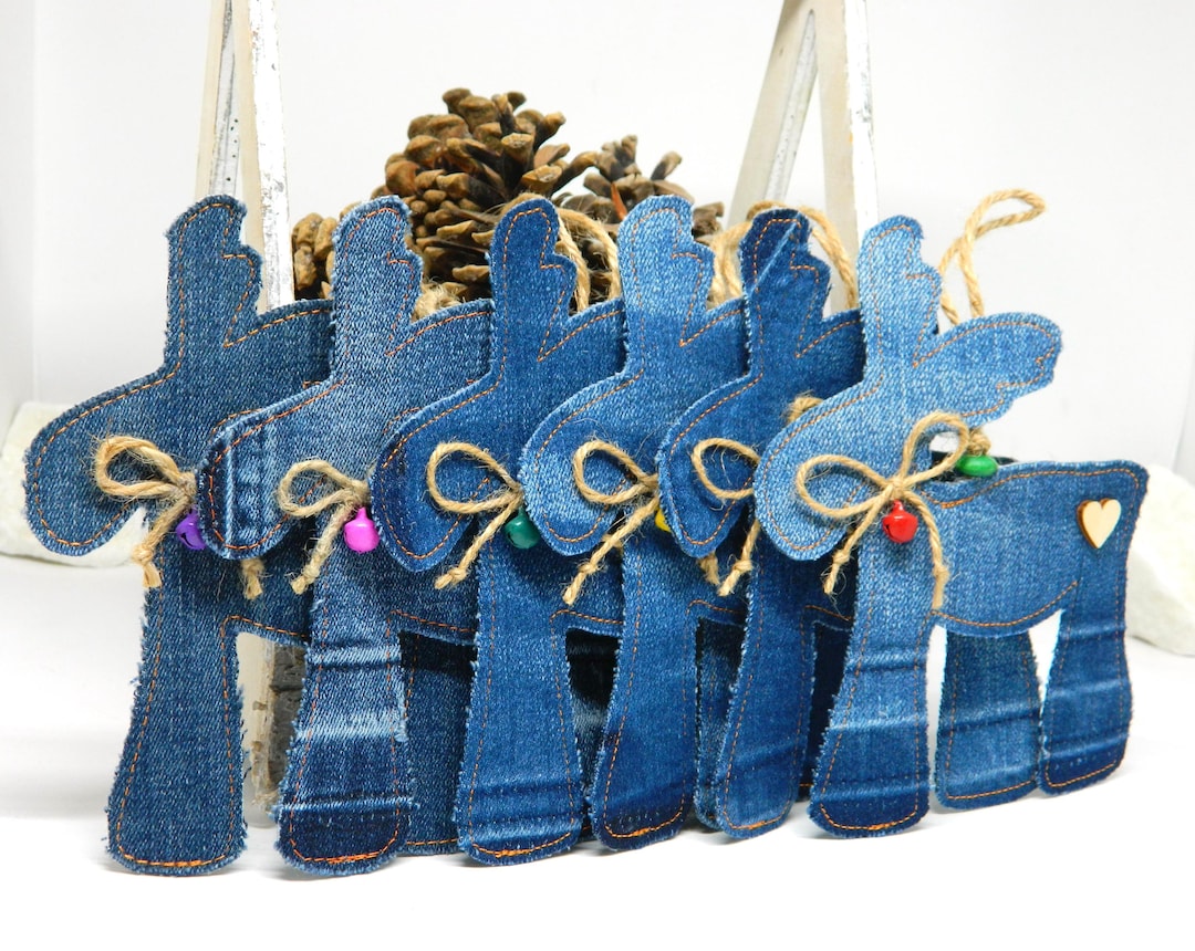 Recycled Denim Moose Christmas Ornament: Handmade Cabin Decor - Etsy