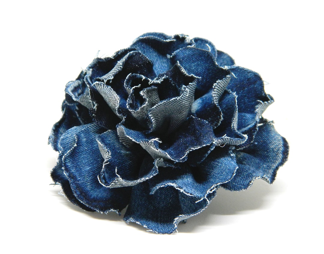 Upcycled Jeans Fabric Flower Brooch, Blue Jeans Flower Pin, Handmade ...