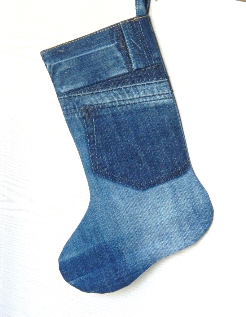 Recycled Denim Christmas Stocking: Handmade Holiday Decor - Etsy