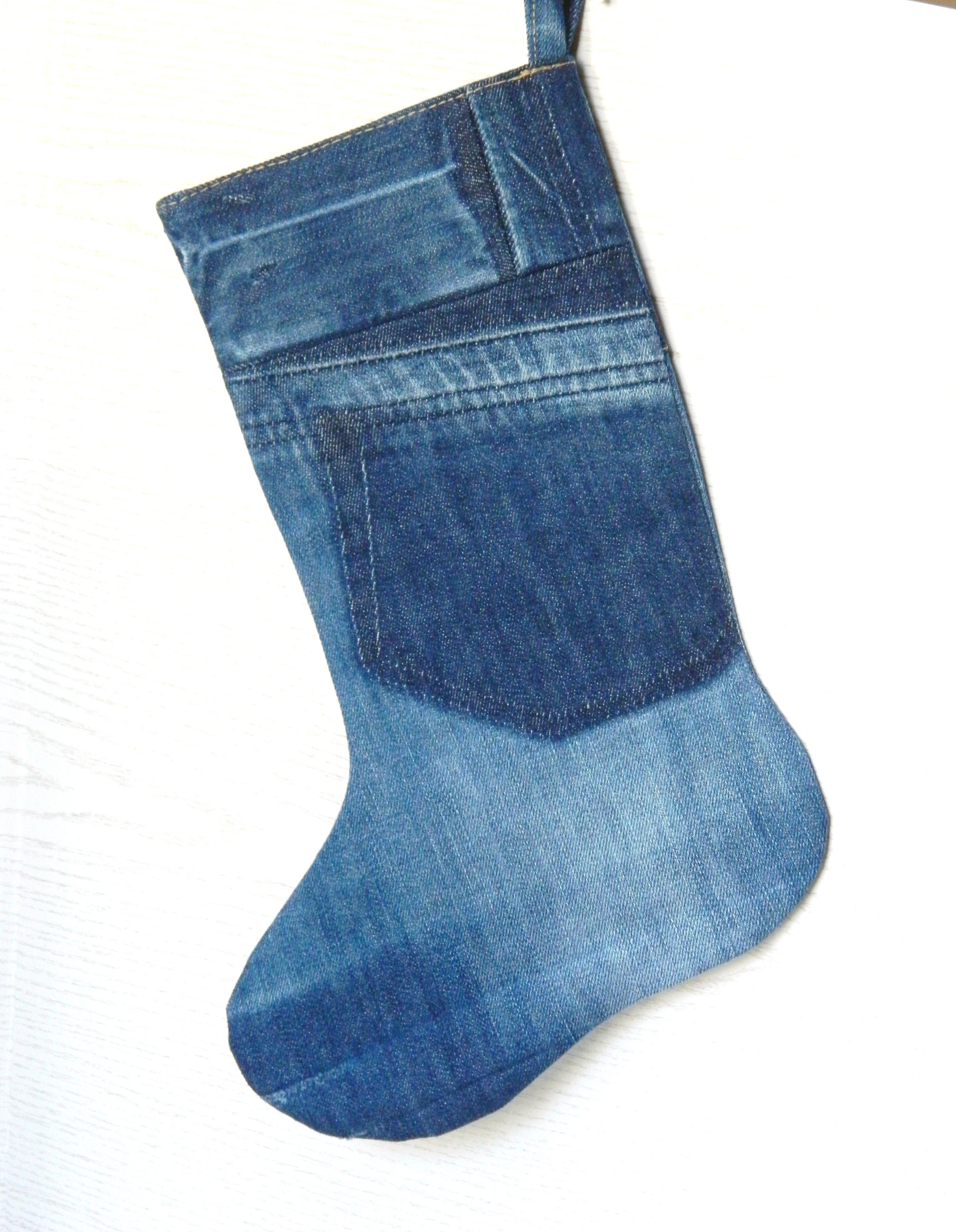 Handmade Denim Christmas Stocking, Upcycled Jeans Holiday Decor, Rustic ...