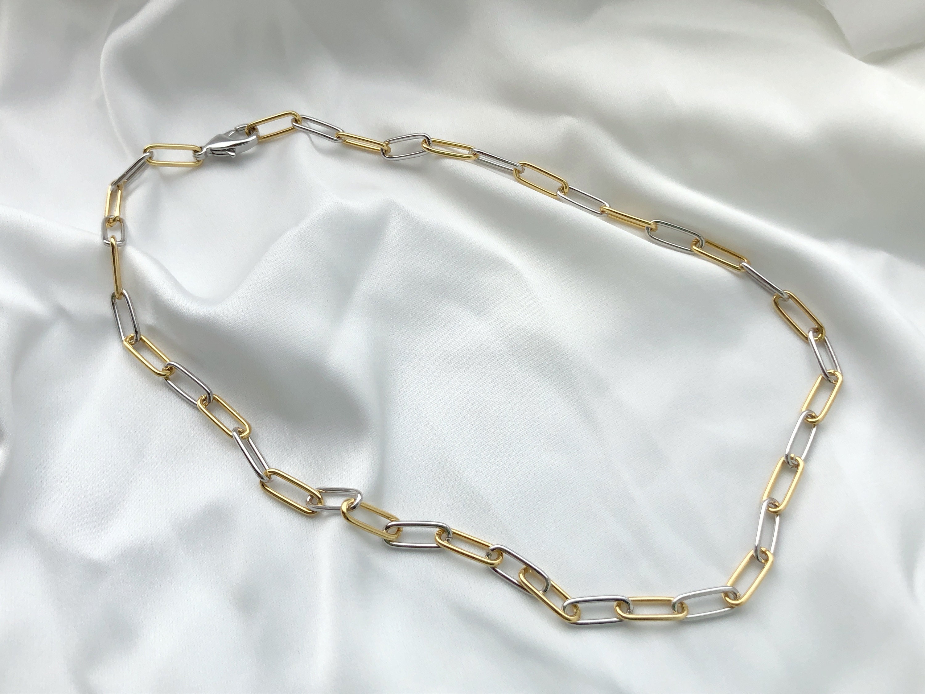 Paper Clip Choker Two Tone Necklace Gold Silver Link | Etsy