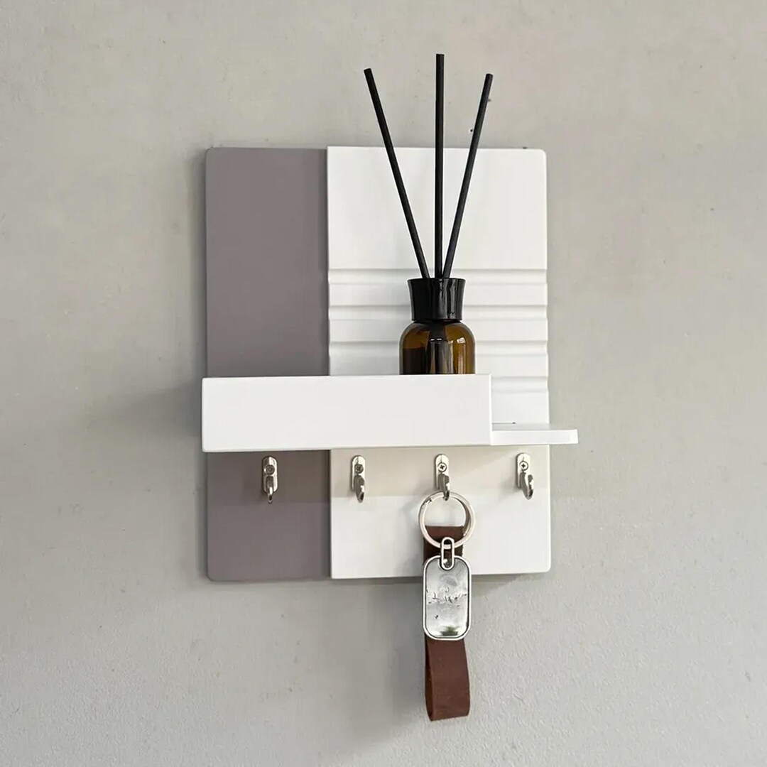 White and Mocha Art Deco Style Key Holder, Small Key Holder, Key Hook ...