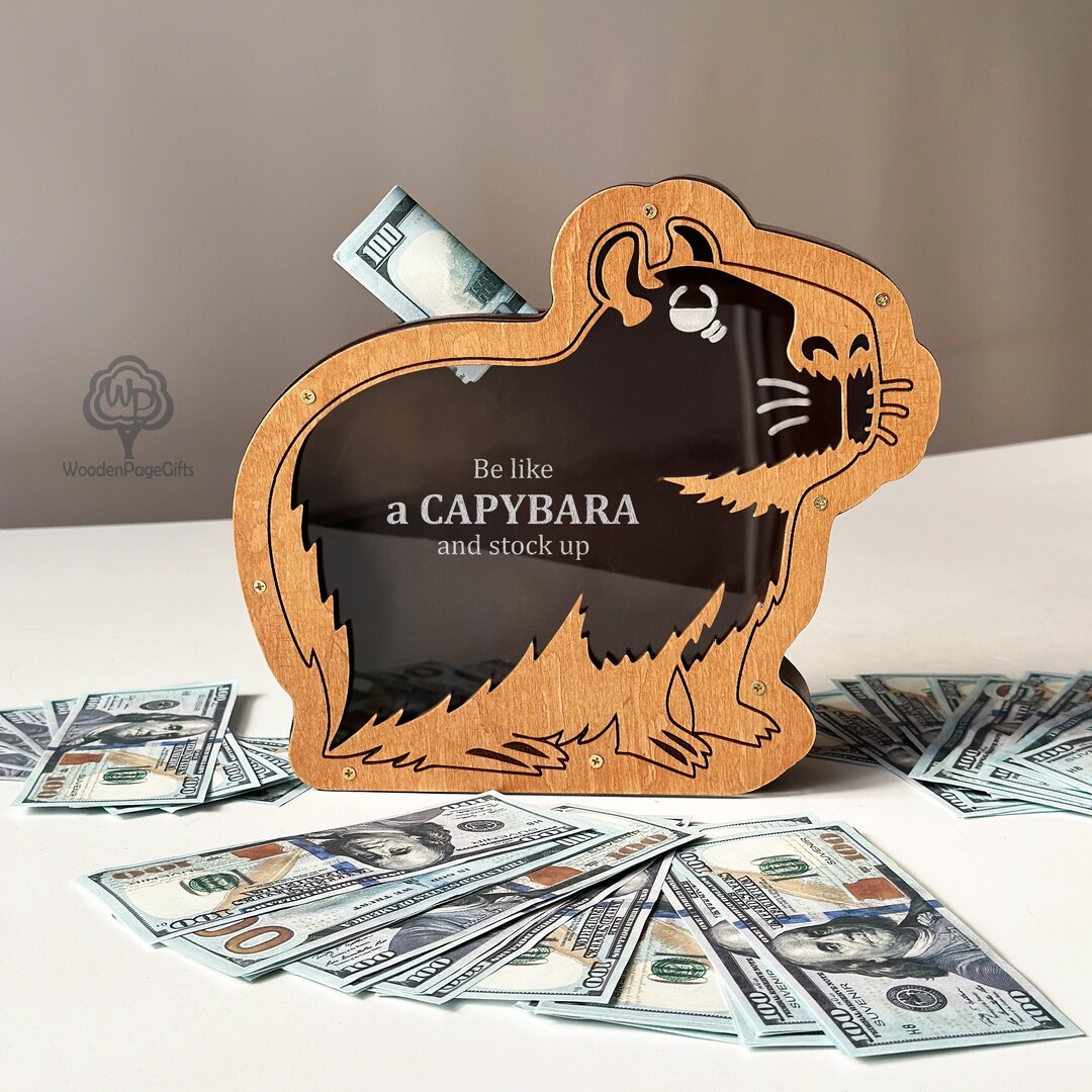Cute Capybara Piggy Bank, Wooden Figurine Animal Capybara, Capybara ...