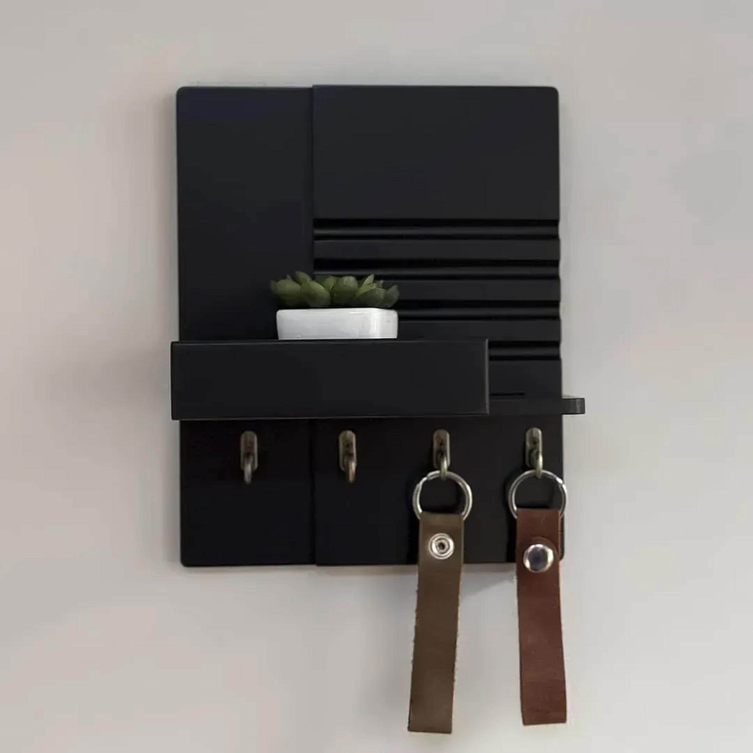 Black Wood Key Holder With 4 Hooks: Minimalist Wall Mounted Key Rack - Etsy