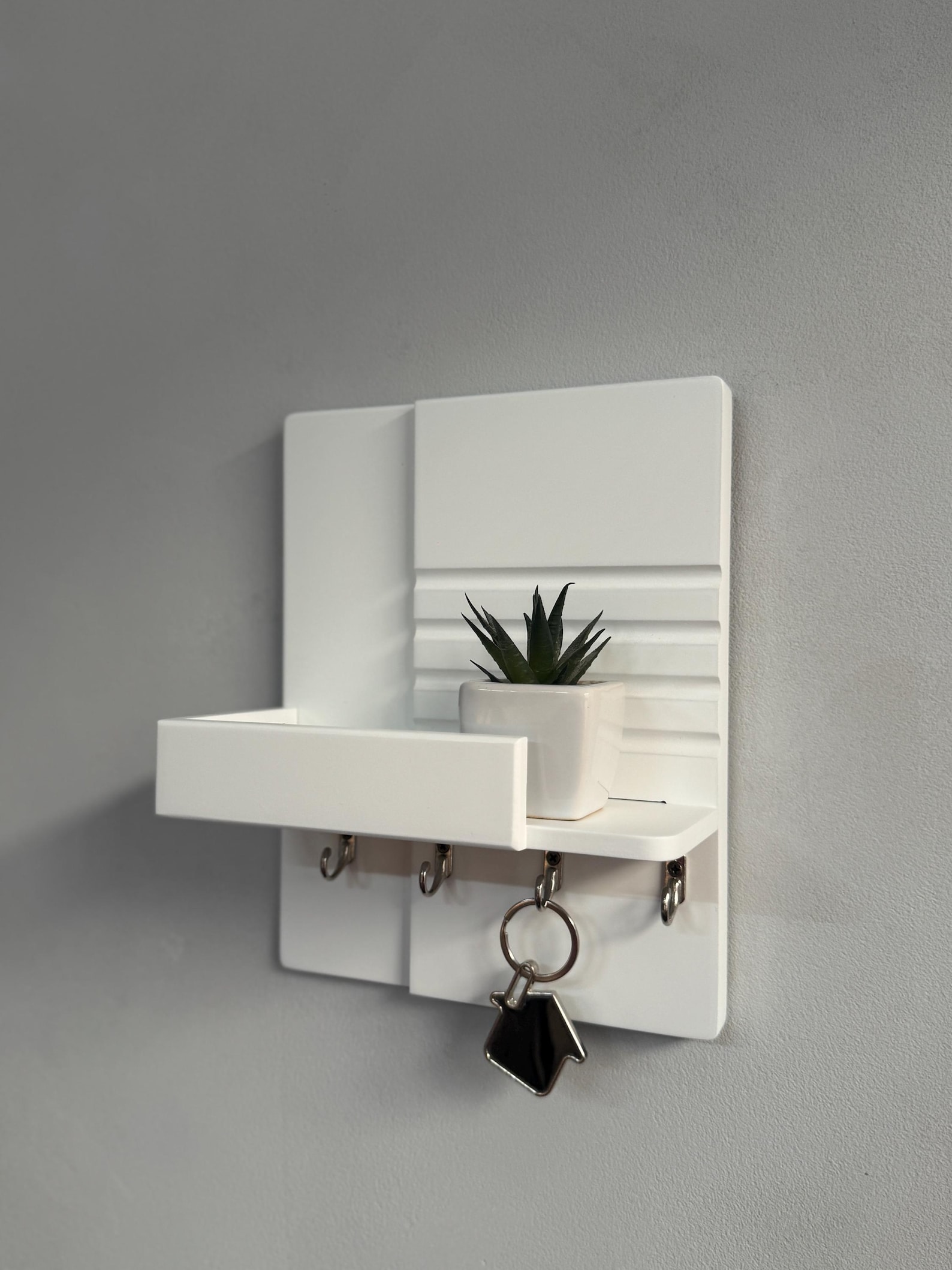 White Key Holder With Shelf: Minimalist Key Rack Small Wall Decor - Etsy