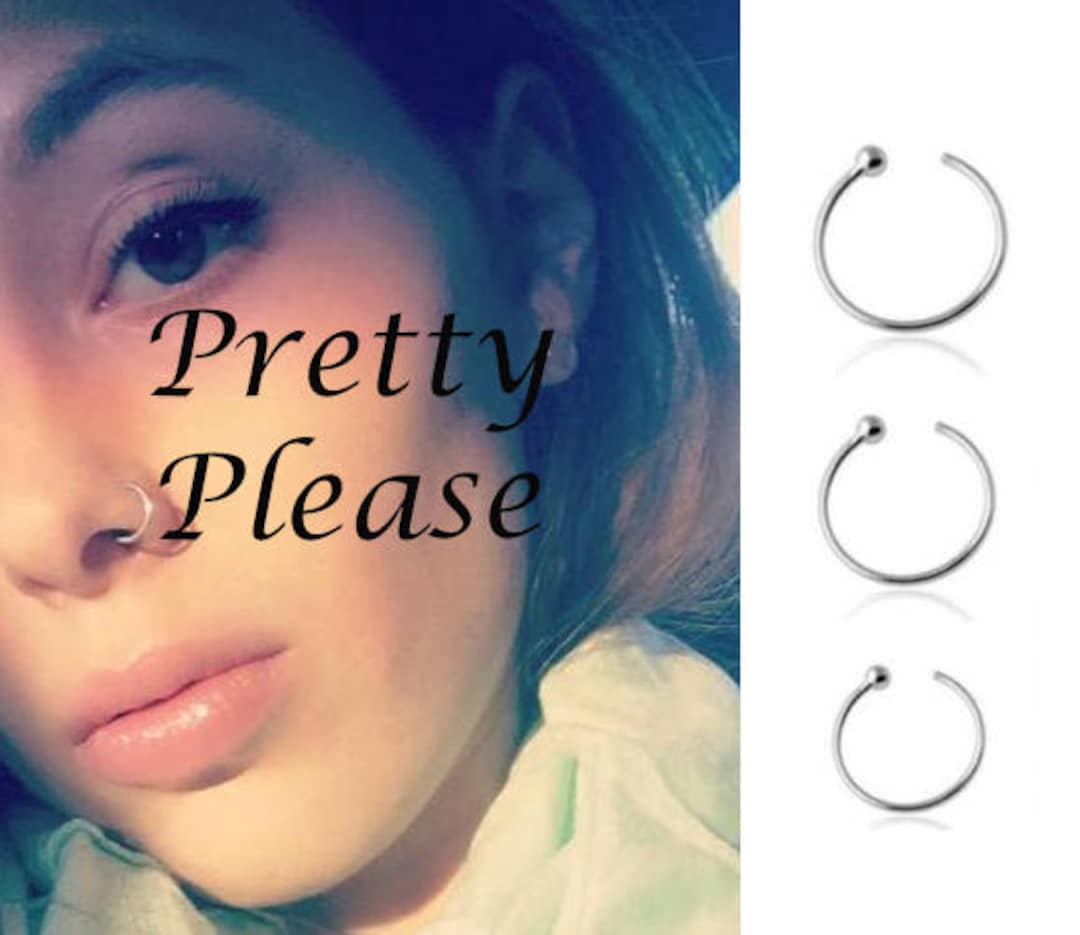 Nose Hoop Fitted Tiny Open Nose Ring With Ball Sterling Silver Small ...