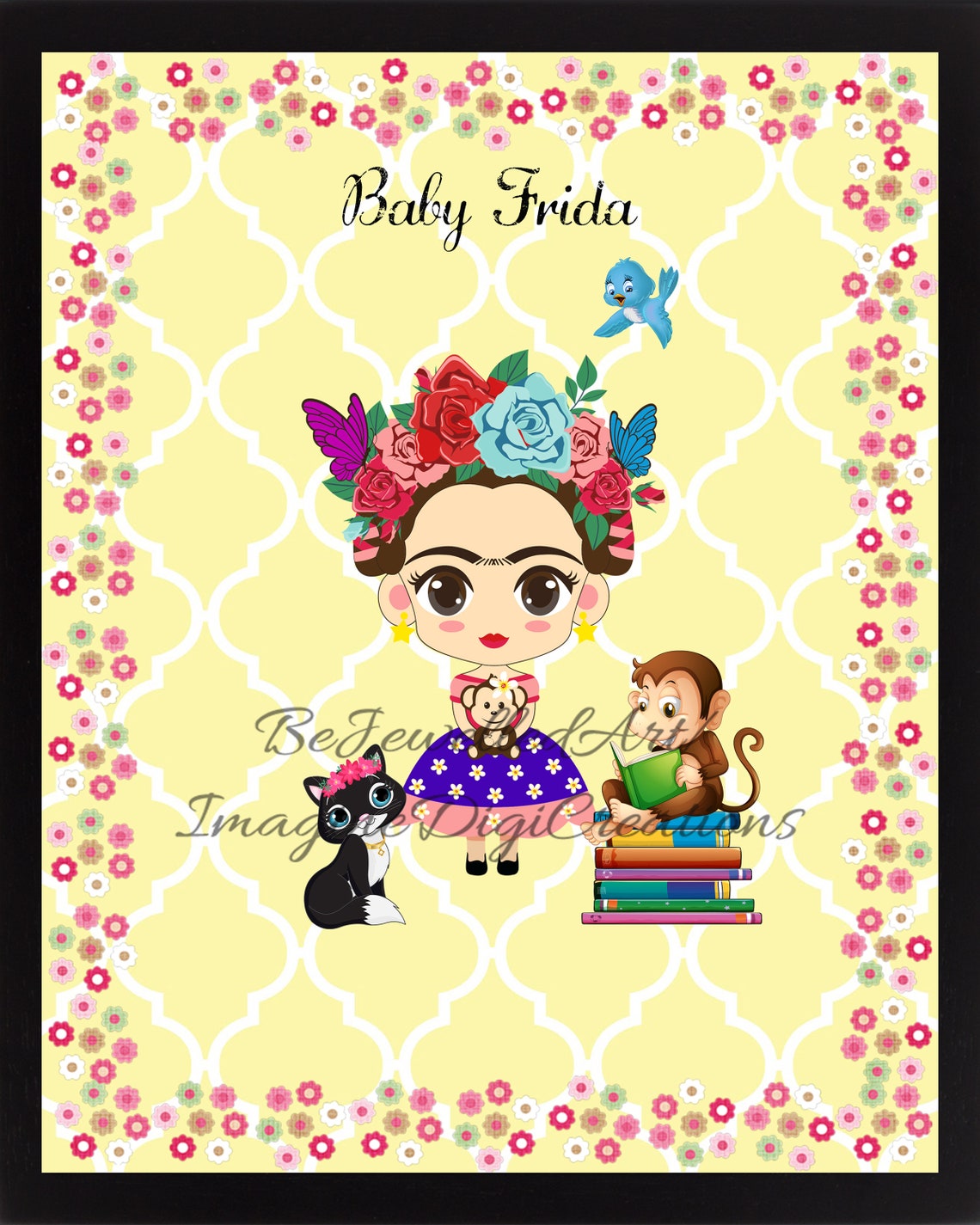 Baby Frida Frida Inspired Giclee Print Jewelled Print Wall - Etsy
