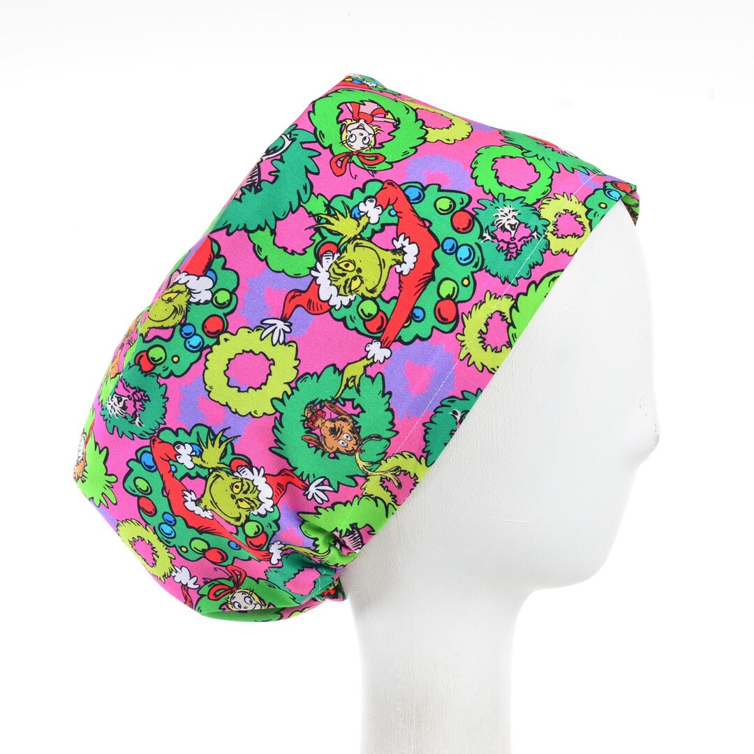 Euro Scrub Cap A Very Merry Grinchmas, Satin Lining Option, Adjustable ...