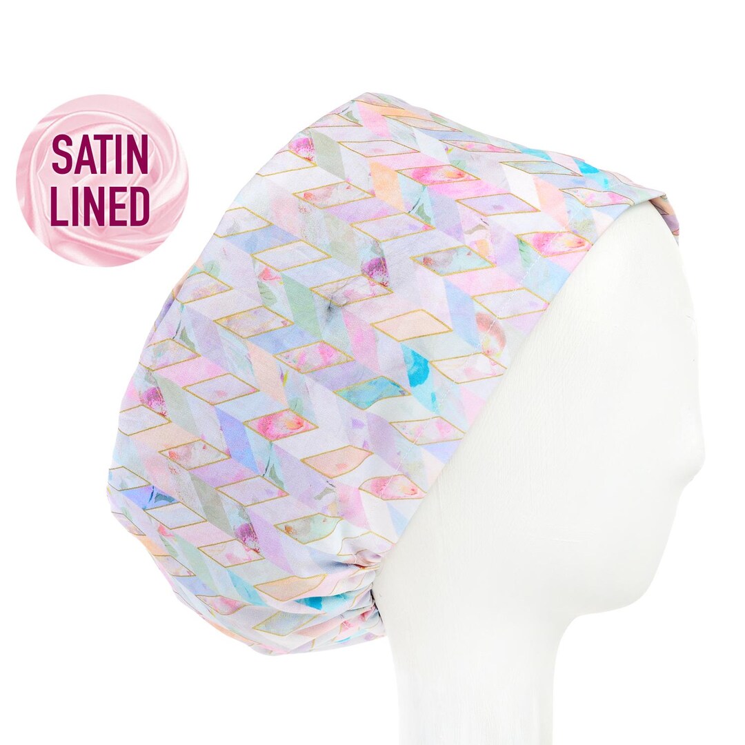 Marble Chevron With Gold Metallic Satin Lined Scrub Cap, Euro Style ...