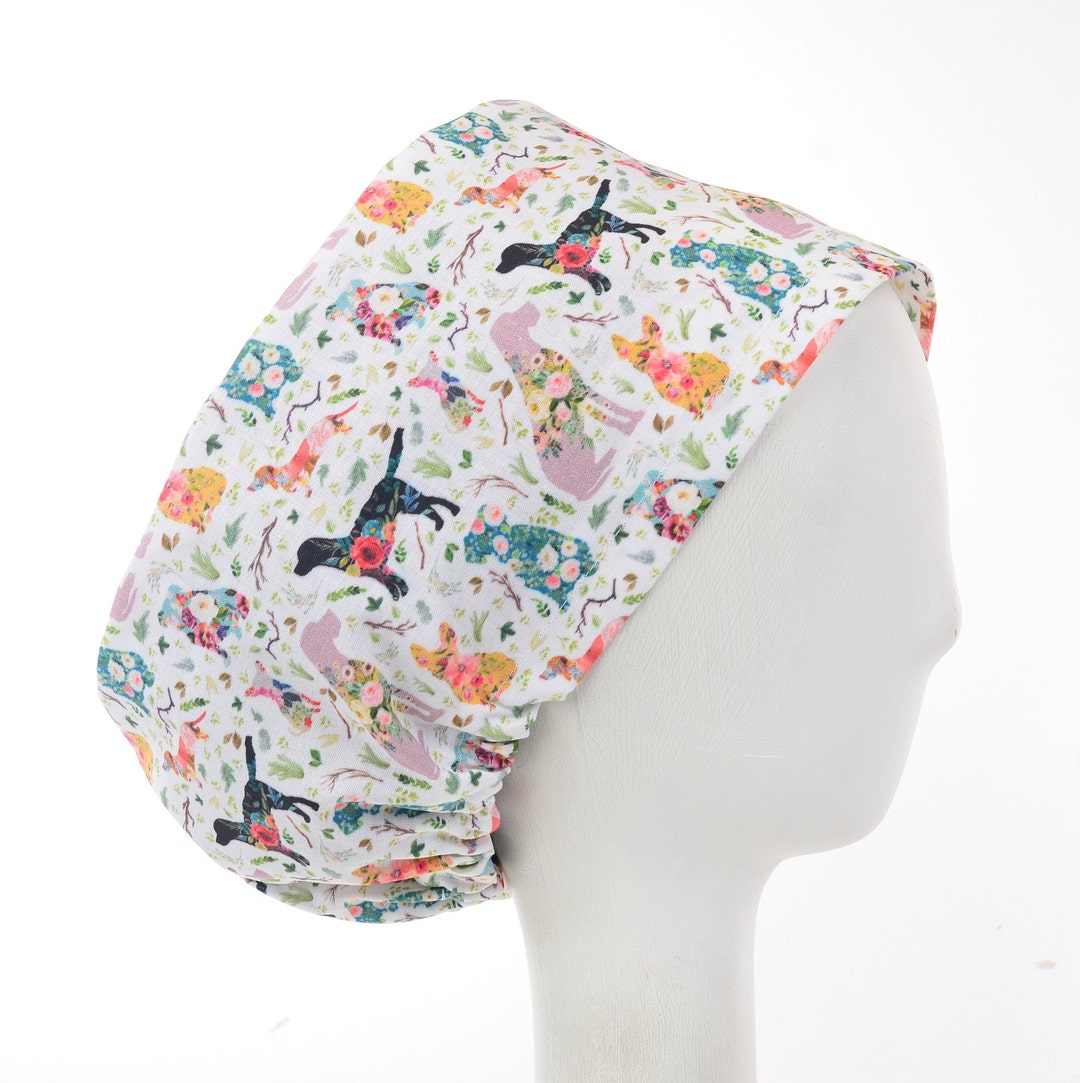 Patchwork Dogs, Satin Lined Option Scrub Cap, Euro Style Adjustable ...