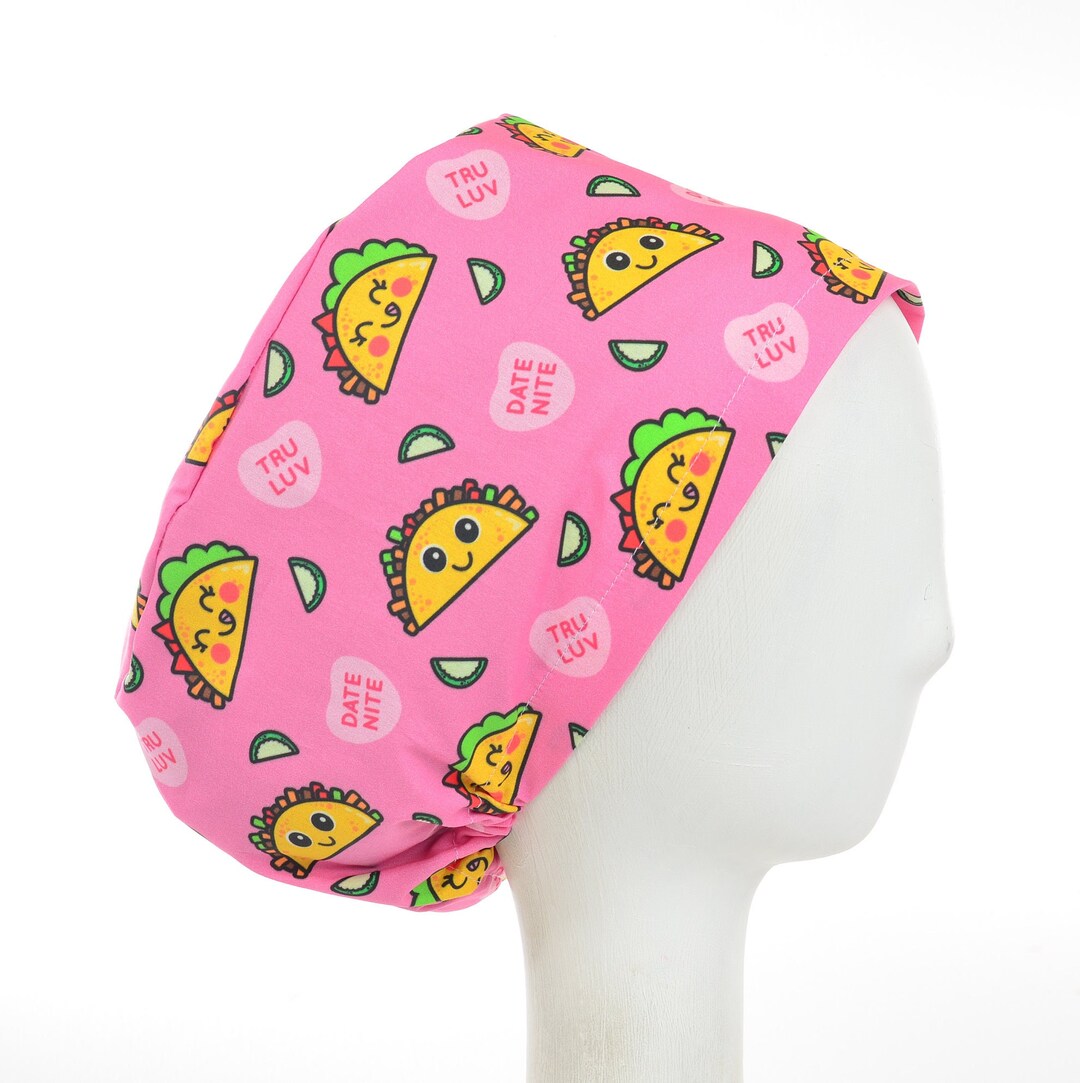 Tacos and Hearts Valentine's Day, Satin Lined Option Scrub Cap, Euro ...