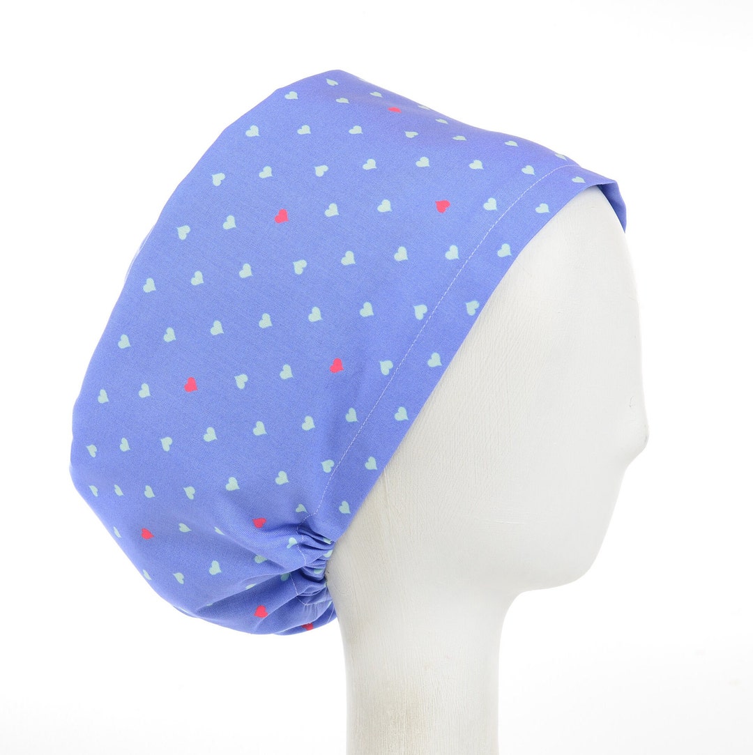 Mini Hearts on Periwinkle Valentine's Day, Satin Lined Option Scrub Cap ...