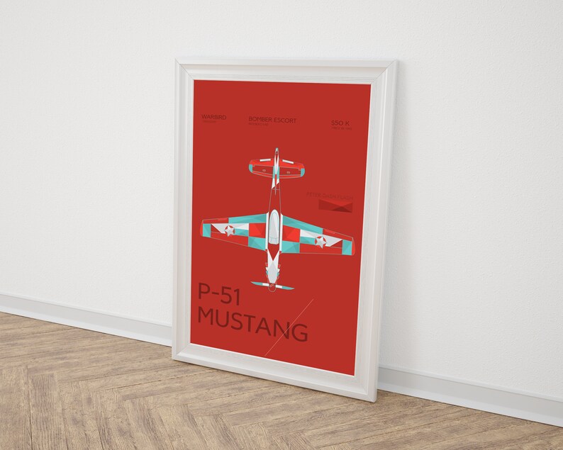 P-51 Mustang Plane Illustration Digital Downloadable Poster - Etsy