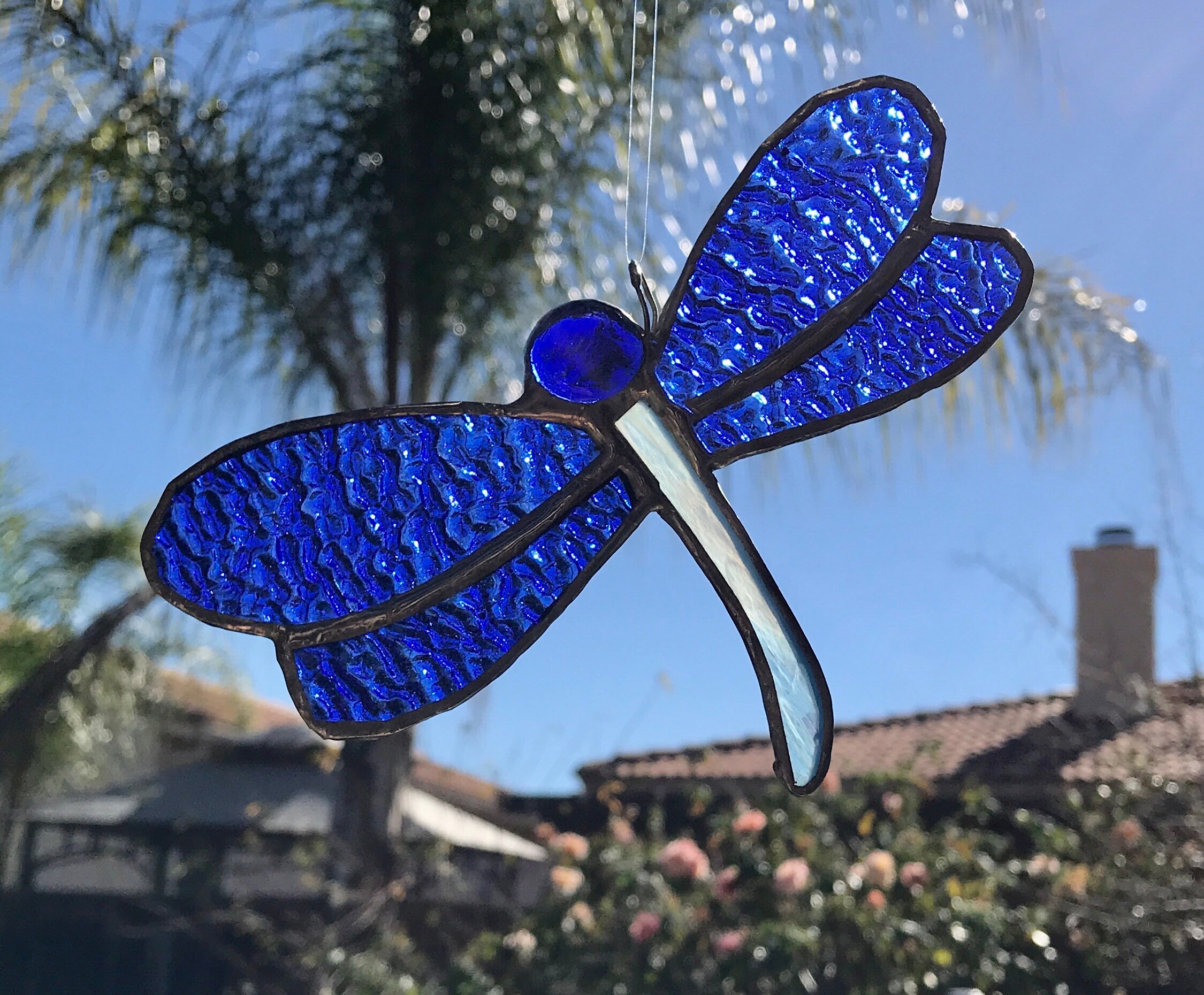 Cobalt Aqua Blue Ripple Texture Dragonfly Stained Glass Sun | Etsy