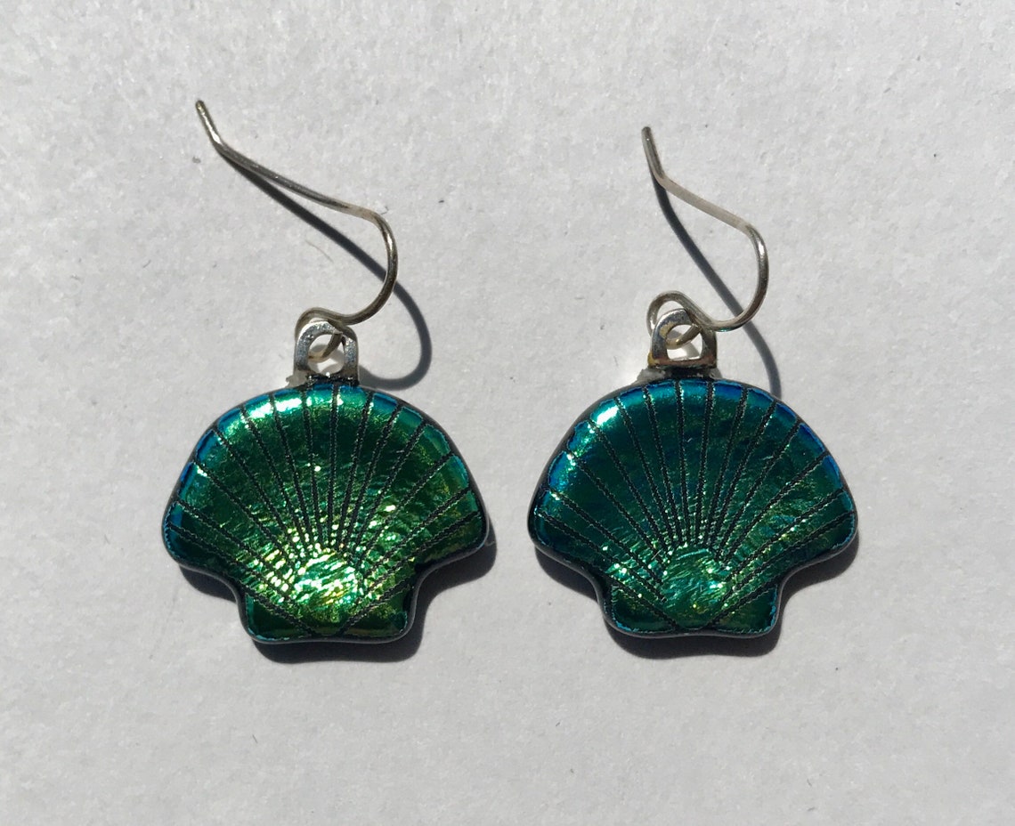 Green Scallop Shell Laser Engraved Etched Dichroic Fused Glass | Etsy