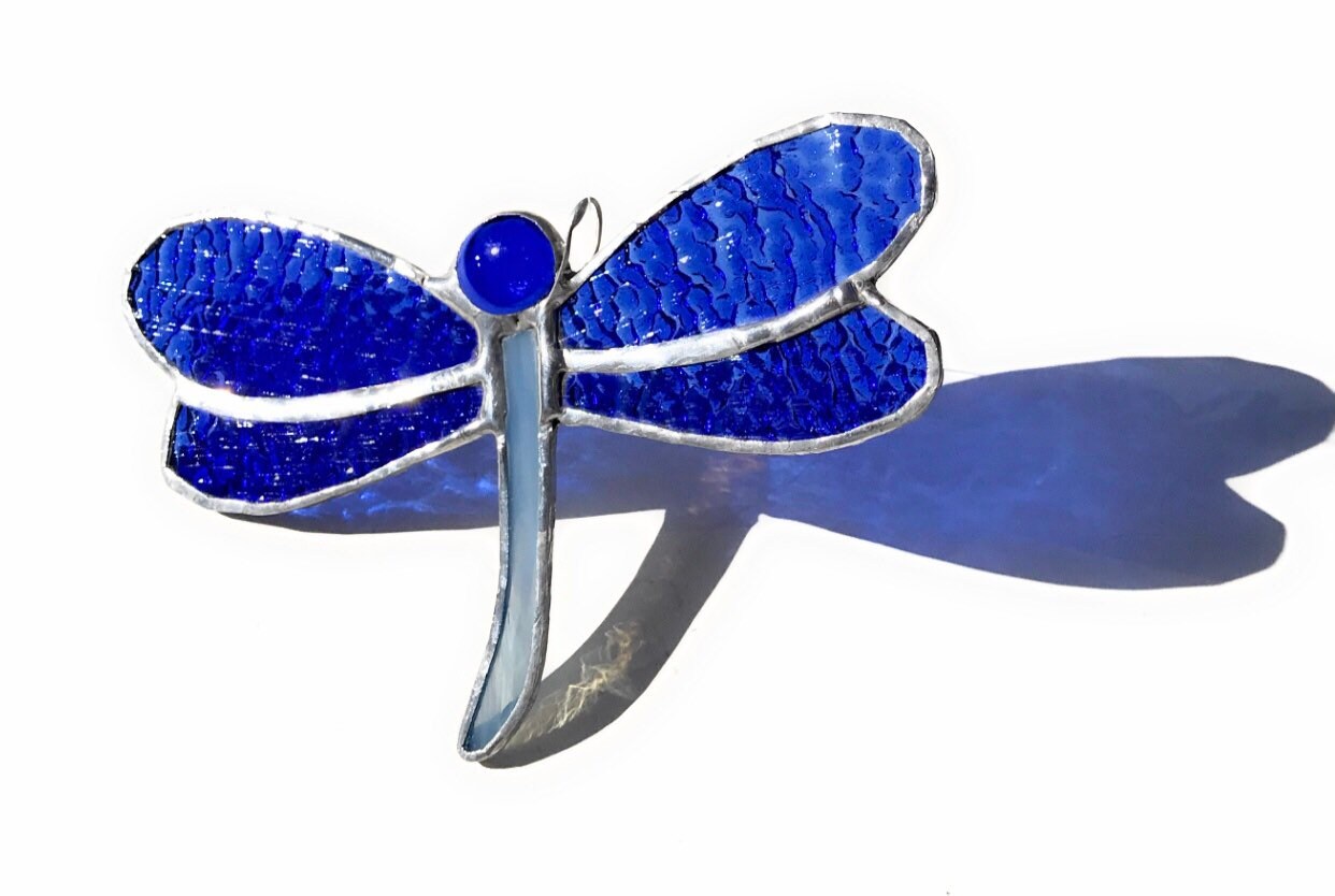 Cobalt Aqua Blue Ripple Texture Dragonfly Stained Glass Sun | Etsy