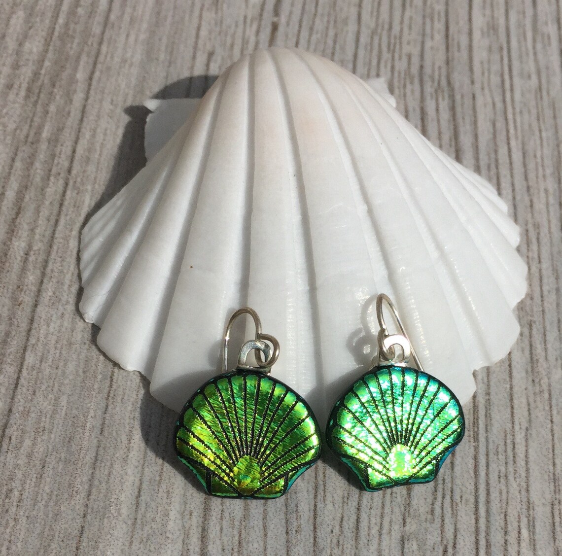 Green Scallop Shell Laser Engraved Etched Dichroic Fused Glass - Etsy