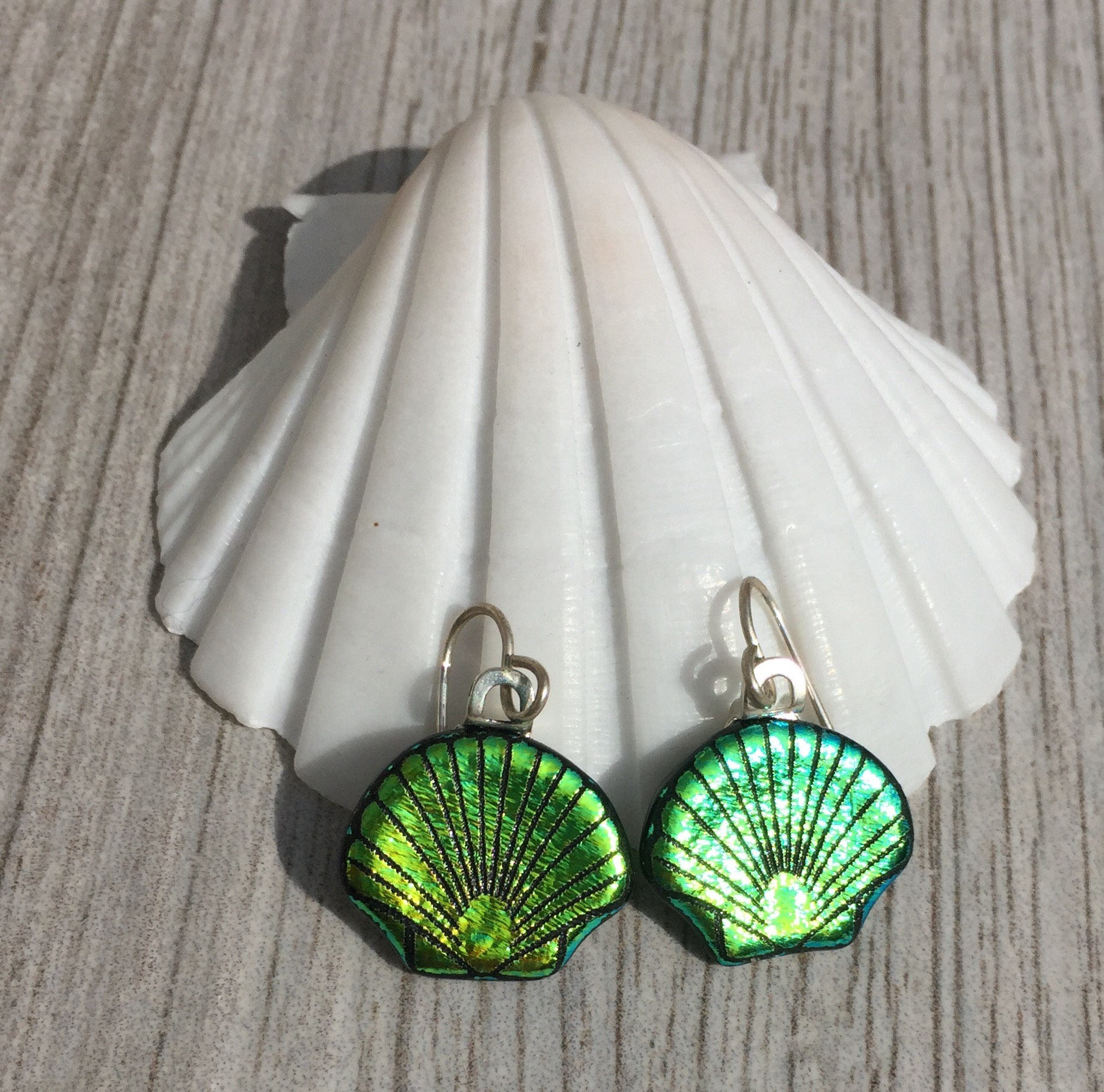 Green Scallop Shell Laser Engraved Etched Dichroic Fused Glass - Etsy
